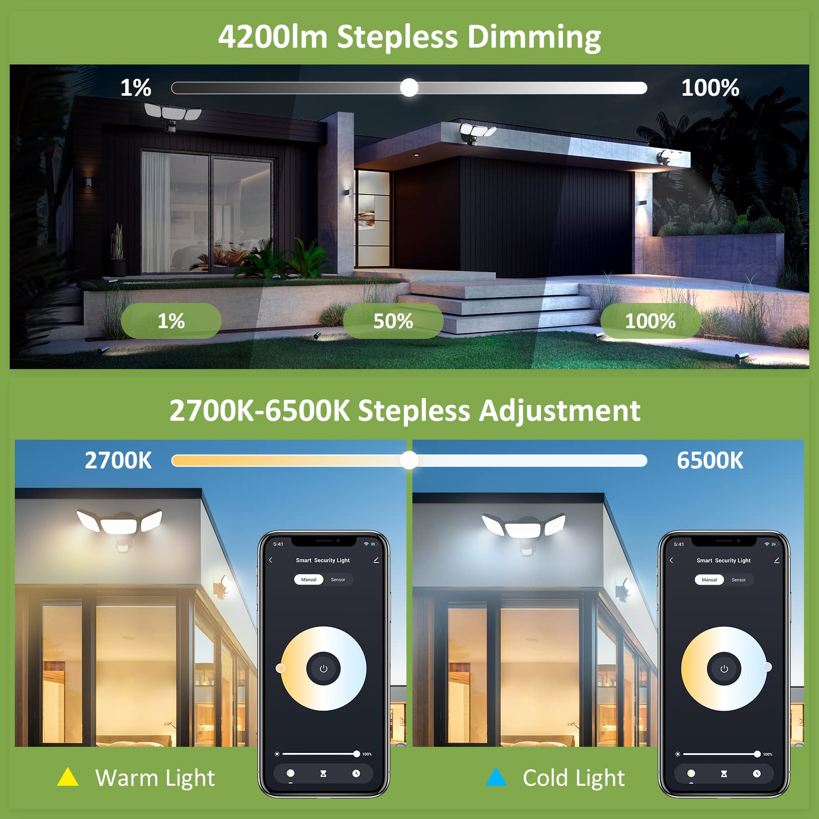 NOVOSTELLA 45W Smart Security Light Outdoor, Tunable White Motion Sensor 4200LM 2700K-6500K WiFi LED Flood Lights Exterior Waterproof Alexa Floodlight Outside Spotlight for Backyard Yard 3 Head Black