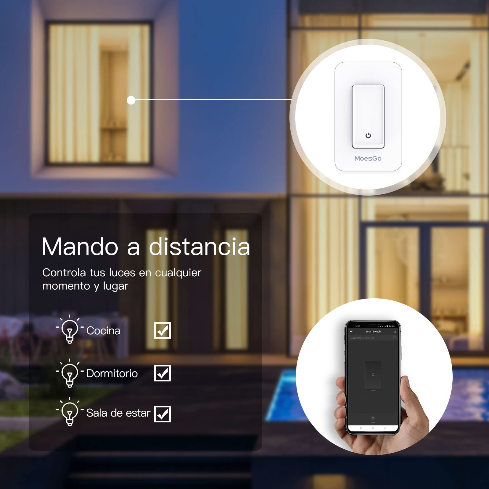 MoesGo WiFi Smart Single Fire Wall Light Switch,No Neutral Wire Need, Single Pole, Smart Life/Tuya Remote Control,No Capacitor Required, Work with Alexa and Google Home Assistant 110V Minimum 7w White