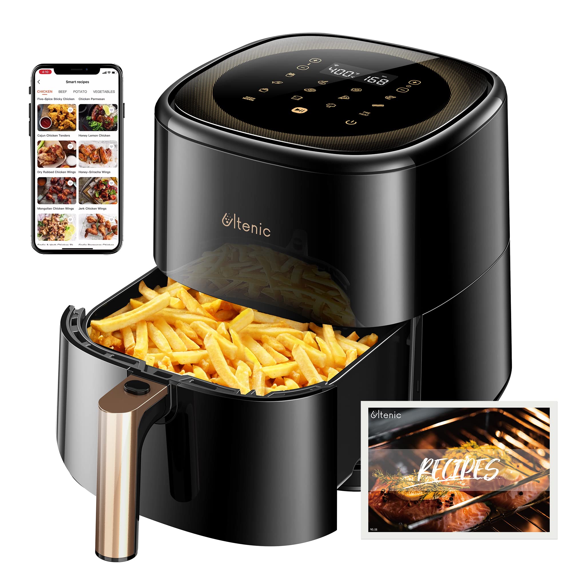 Ultenic K10 5.3QT Air Fryer Oven Combo, One-Touch Screen with 11 Presets, Complete APP Control Including Customizable Smart Cooking Programs and Over 100 Recipes, Nonstick and Dishwasher-Safe Basket