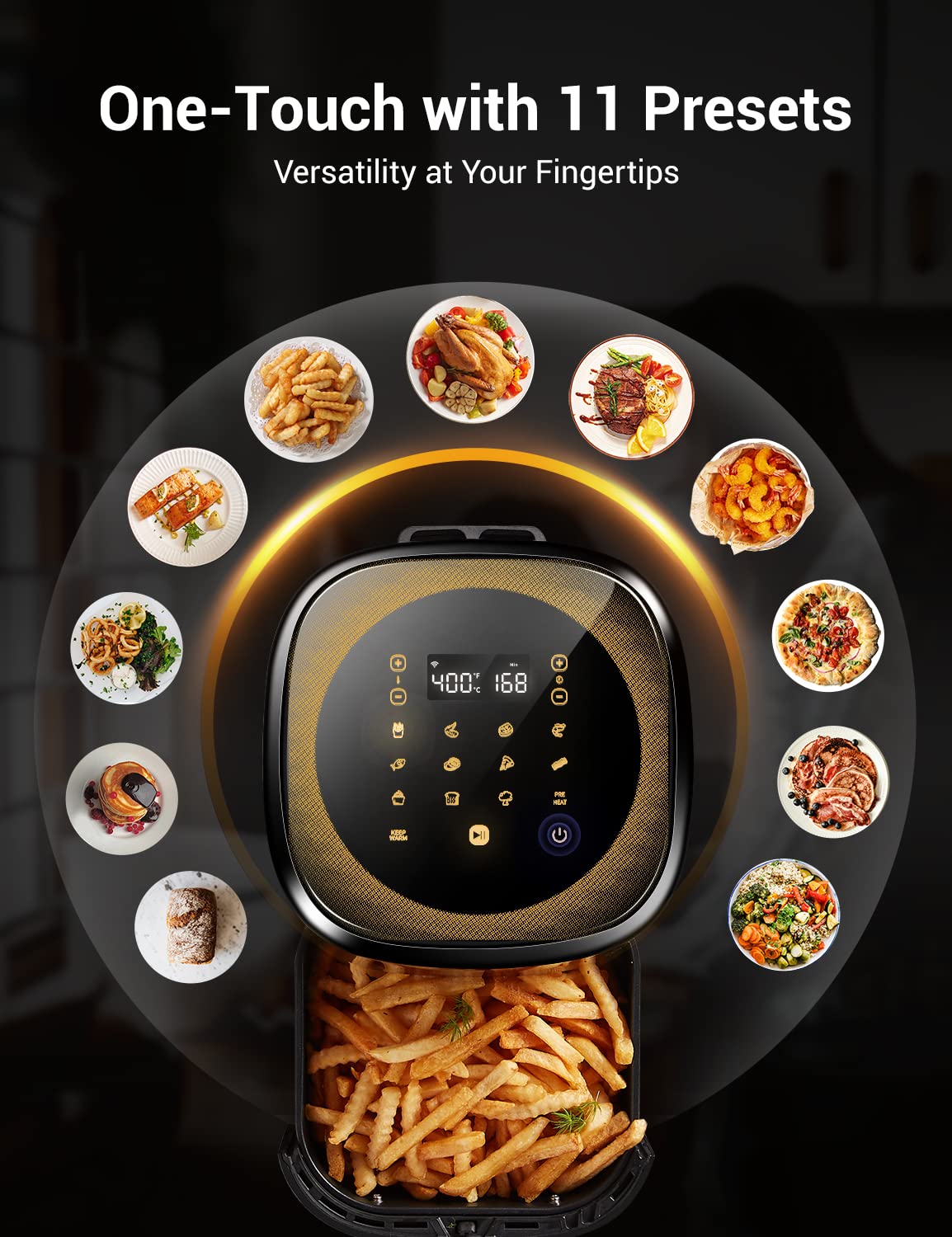 Ultenic K10 5.3QT Air Fryer Oven Combo, One-Touch Screen with 11 Presets, Complete APP Control Including Customizable Smart Cooking Programs and Over 100 Recipes, Nonstick and Dishwasher-Safe Basket