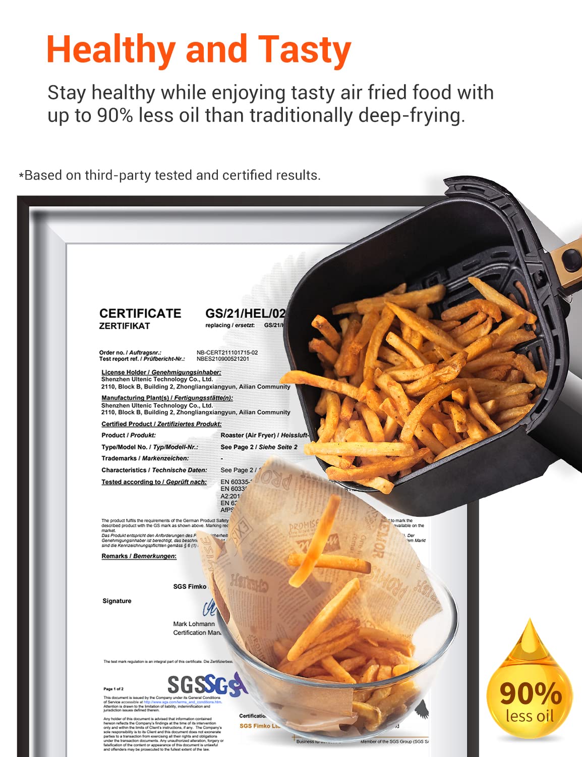 Ultenic K10 5.3QT Air Fryer Oven Combo, One-Touch Screen with 11 Presets, Complete APP Control Including Customizable Smart Cooking Programs and Over 100 Recipes, Nonstick and Dishwasher-Safe Basket