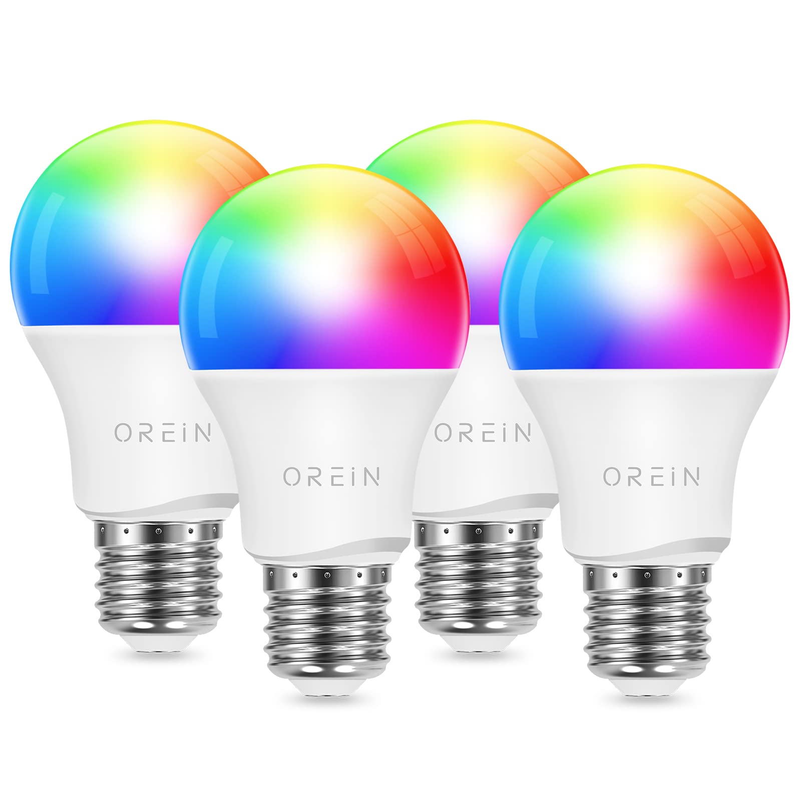 OREiN Smart WiFi Light Bulbs, Dimmable RGBW LED Light Bulbs Color Changing Light Bulb, A19 E26 60W Equivalent, Multicolor Smart Bulbs That Work with Alexa & Google Home, 1800k-6500k, High CRI, 4 Pack