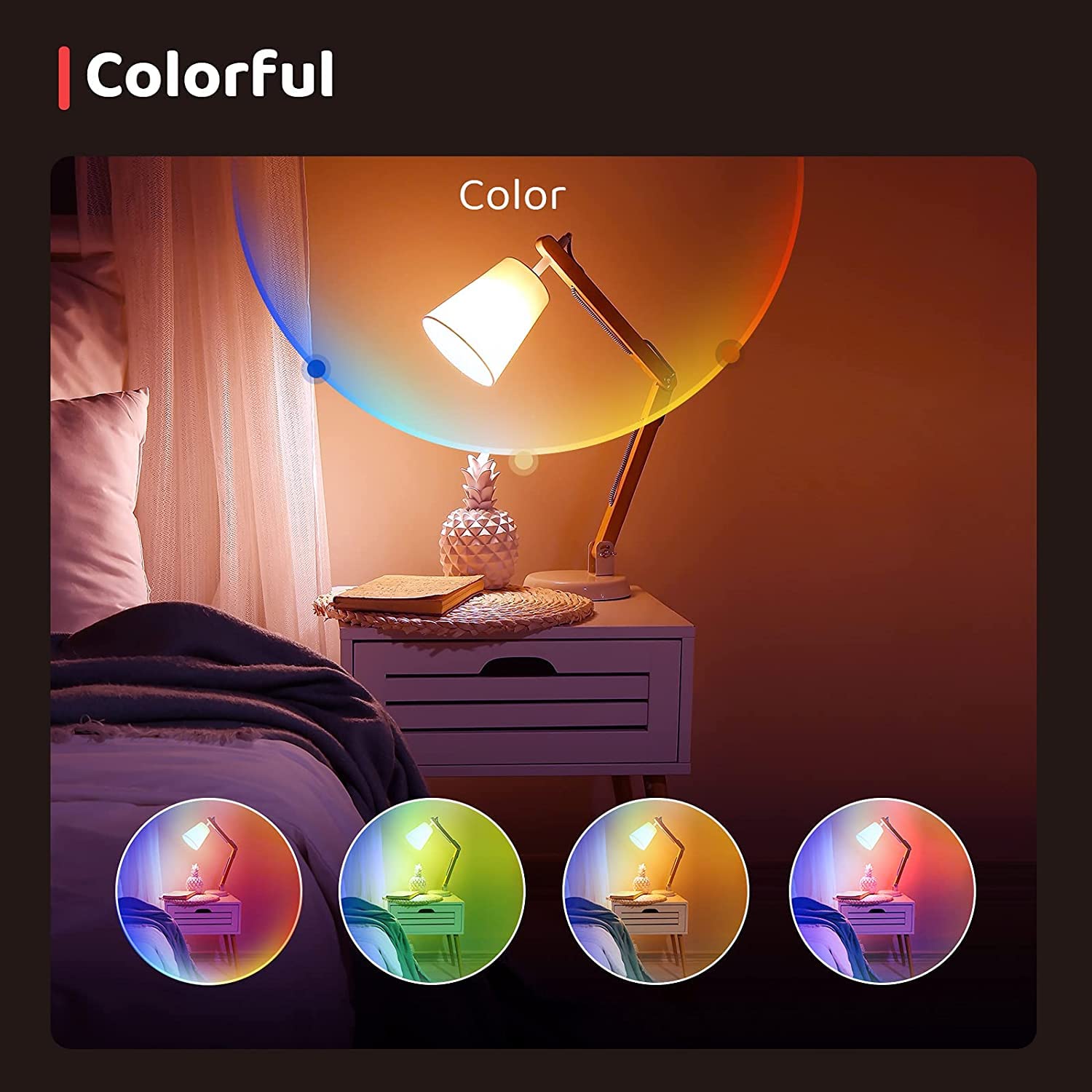 OREiN Smart WiFi Light Bulbs, Dimmable RGBW LED Light Bulbs Color Changing Light Bulb, A19 E26 60W Equivalent, Multicolor Smart Bulbs That Work with Alexa & Google Home, 1800k-6500k, High CRI, 4 Pack