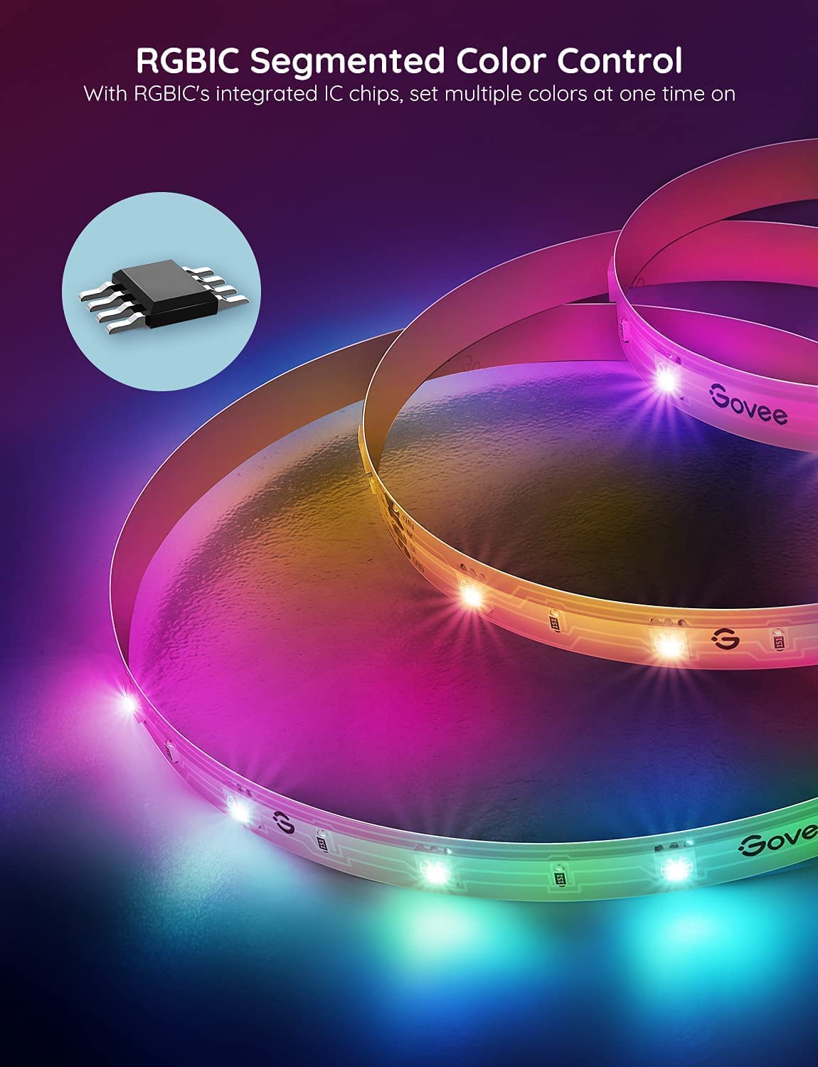Govee RGBIC Alexa LED Strip Light 16.4ft, Smart WiFi LED Lights Work with Alexa and Google Assistant, Segmented DIY, Music Sync, Color Changing LED Strip Lights for Gaming Room, Bedroom, Cabinet, Desk