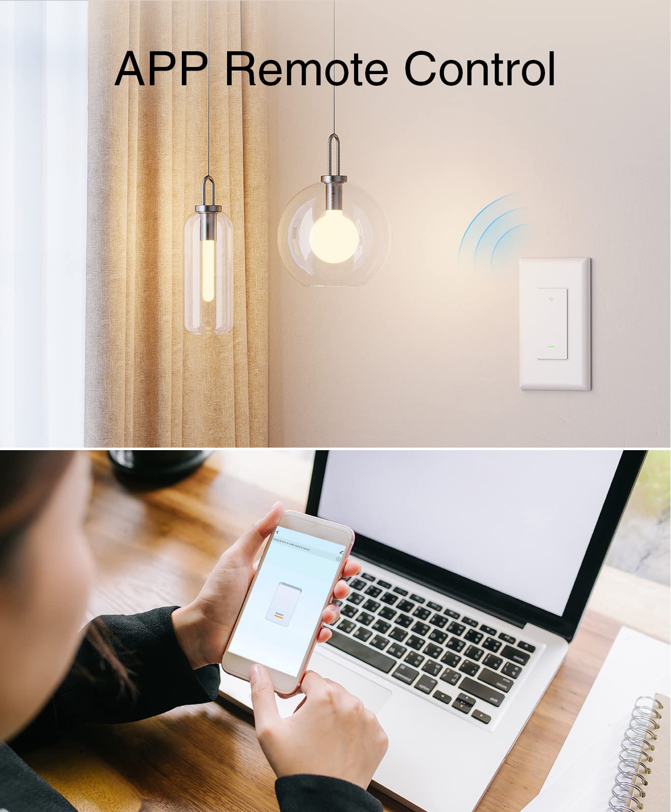 GHome Smart Switch,Smart Wi-Fi Light Switch for Lights Works with Alexa and Google Home 2.4Ghz, Single-Pole,Neutral Wire Required,UL Certified,Voice Control (4 Pack)