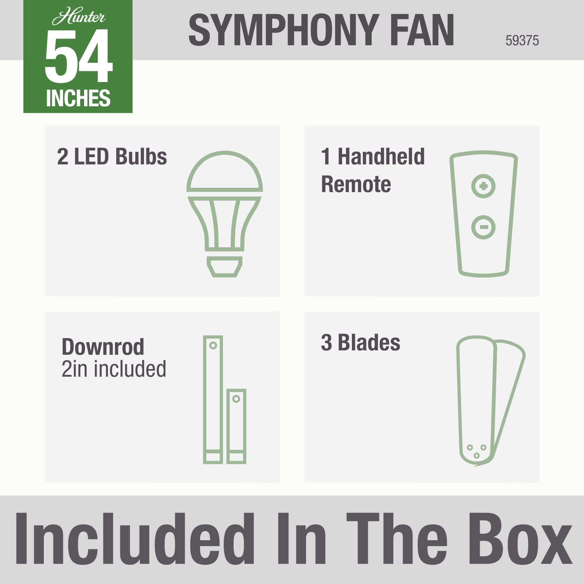 Hunter Fan Company, 59375, 54 inch Wi-Fi Symphony Matte Black Ceiling Fan with LED Light Kit and Handheld Remote, Smart Fan