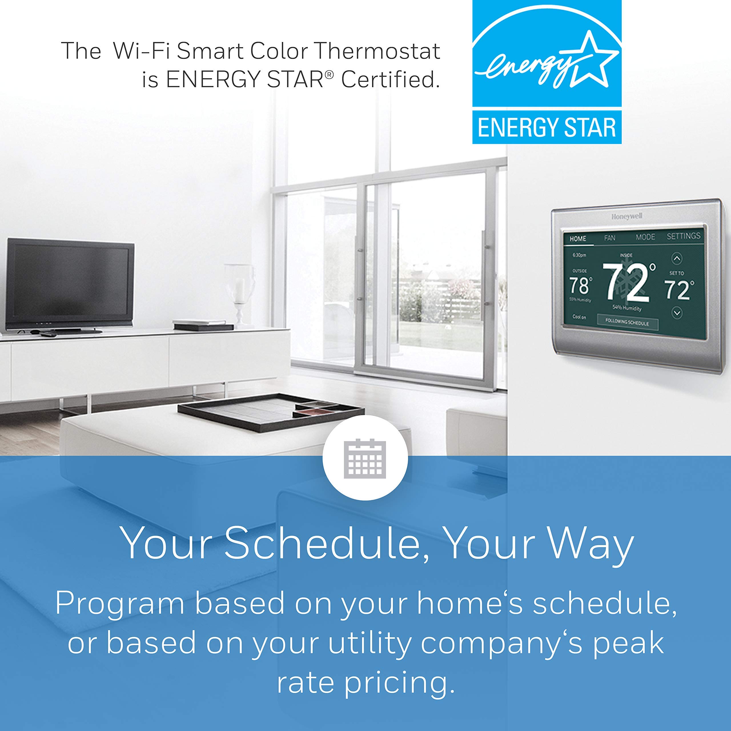 Honeywell Home RTH9585WF Wi-Fi Smart Color Thermostat, 7 Day Programmable, Touch Screen, Energy Star, Alexa Ready, C-Wire Required, Not Compatible with Line Volt Heating