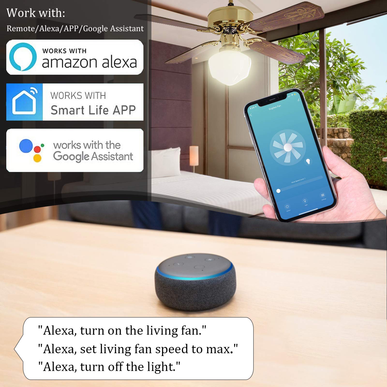 Smart WiFi Ceiling Fan Remote Control Kit Universal Small Size Receiver 12 Hours Countdown Timing 4 Speeds Compatible with Echo Alexa Google Assistant Replacement of Hampton Bay Harbor Breeze Hunter