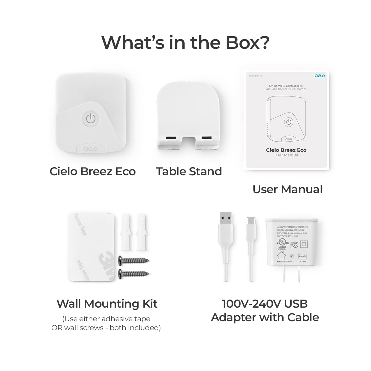 Cielo Breez Eco Smart AC Controller | Works with Mini Split, Window & Portable ACS | WiFi, Alexa, Google, SmartThings, Free Apps, NO Monthly Subscription | Schedules, Geofencing, Comfy & More (White)