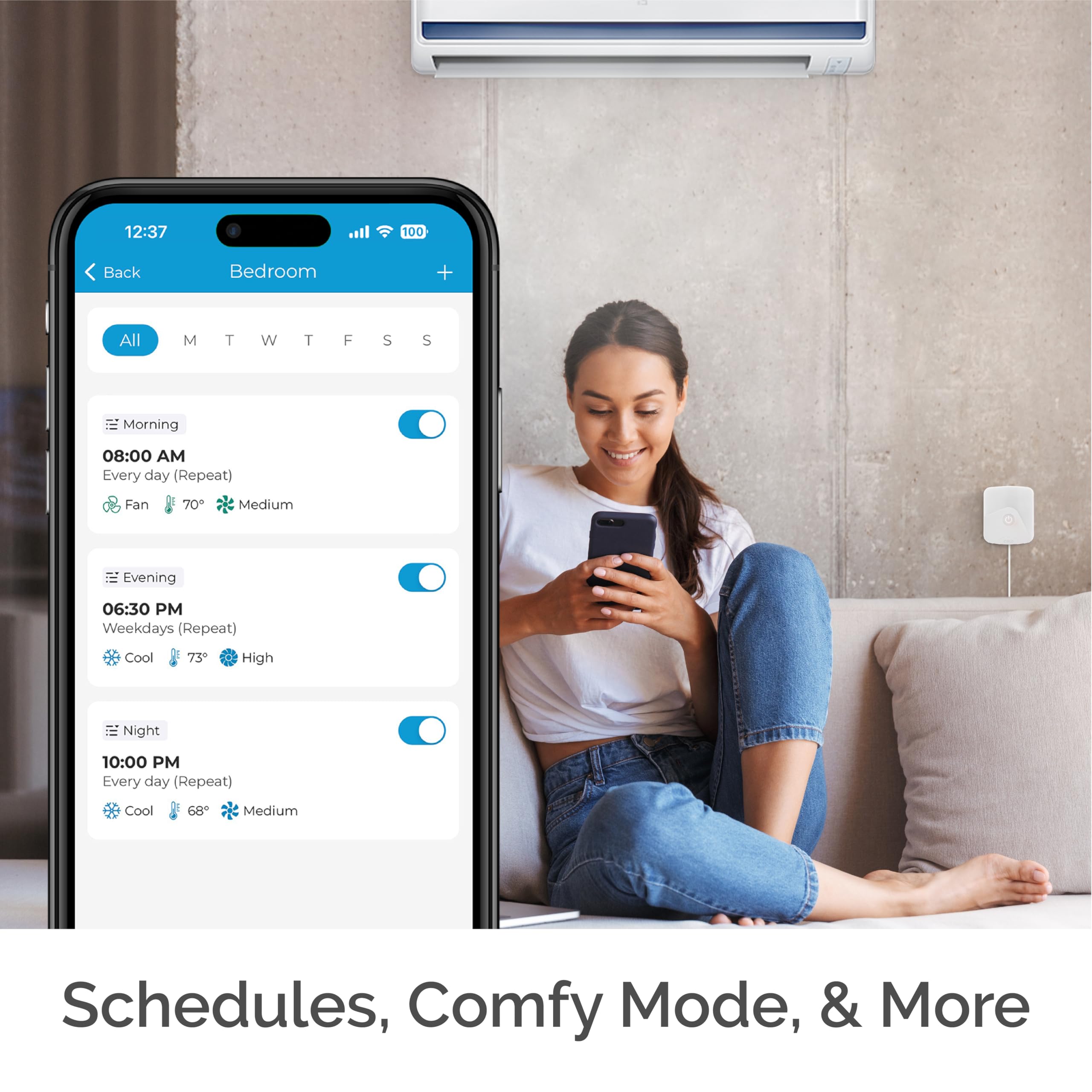 Cielo Breez Eco Smart AC Controller | Works with Mini Split, Window & Portable ACS | WiFi, Alexa, Google, SmartThings, Free Apps, NO Monthly Subscription | Schedules, Geofencing, Comfy & More (White)