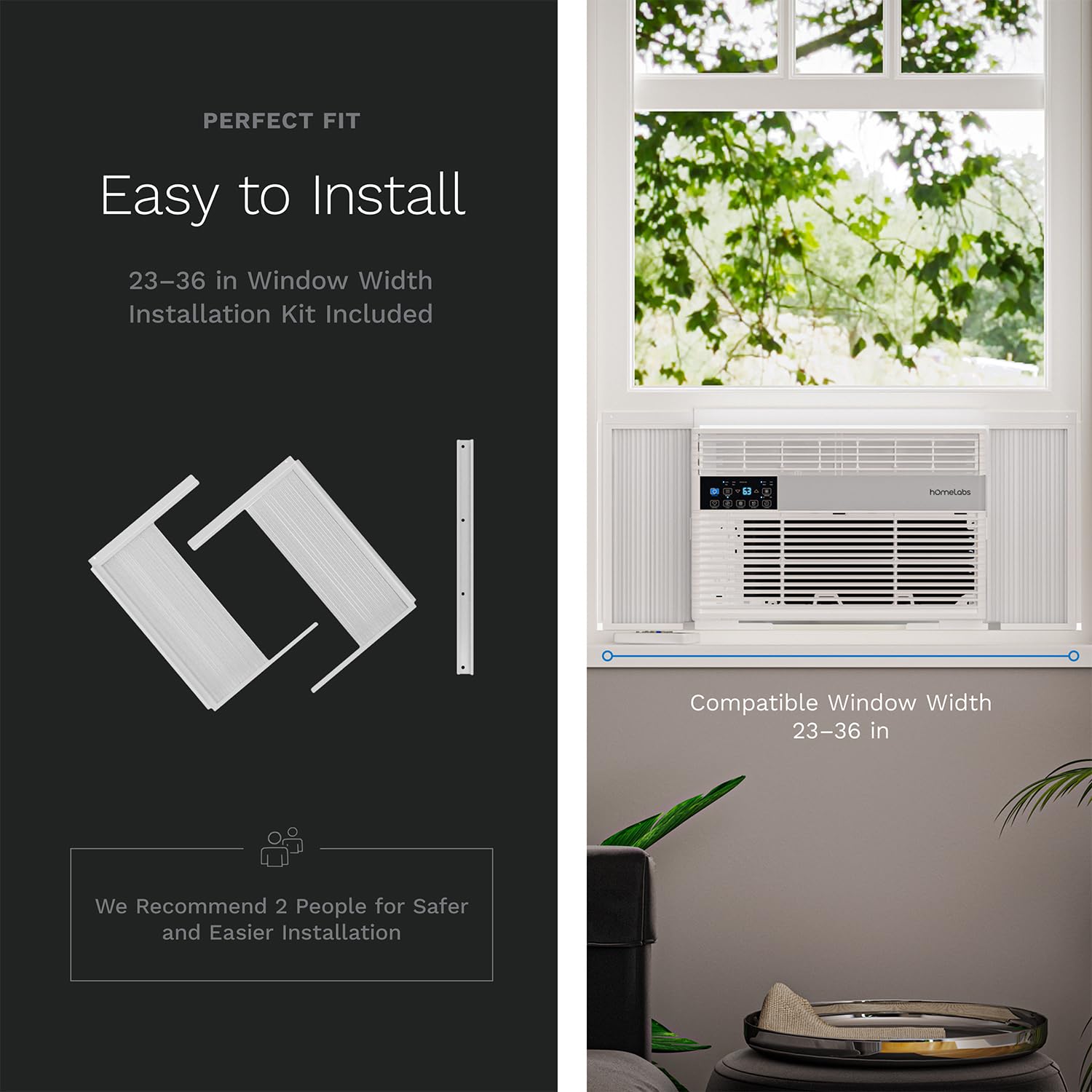 hOmeLabs 6,000 BTU Window Air Conditioner with Smart Control β Low Noise AC Unit with Eco Mode, LED Control Panel, Remote Control, and 24 hr Timer