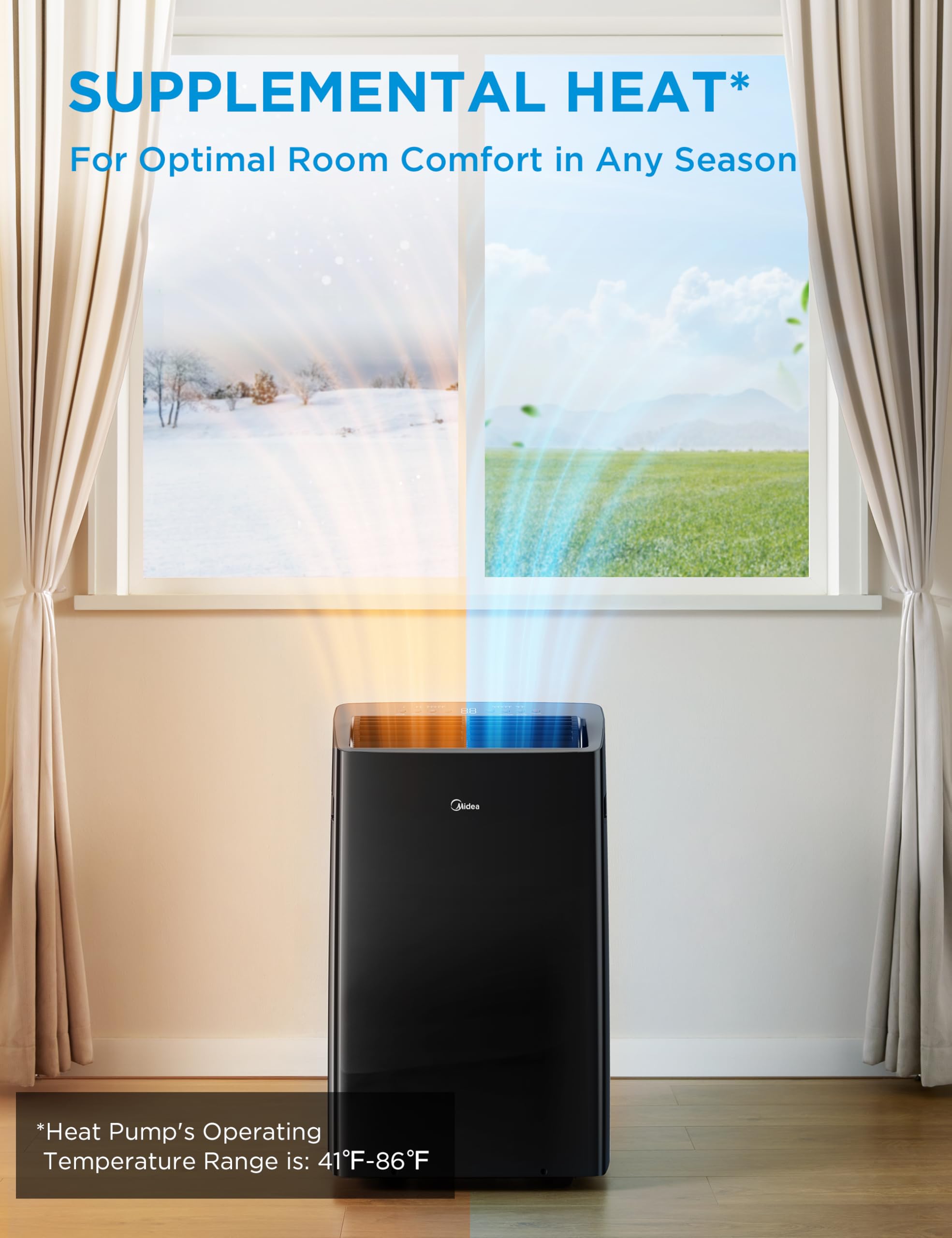 Midea Duo 14,000 BTU (12,000 BTU SACC) Smart HE Inverter Ultra Quiet Portable Air Conditioner with Heat-Cools Up to 550 Sq. Ft., Works with Alexa/Google Assistant, Includes Remote Control & Window Kit
