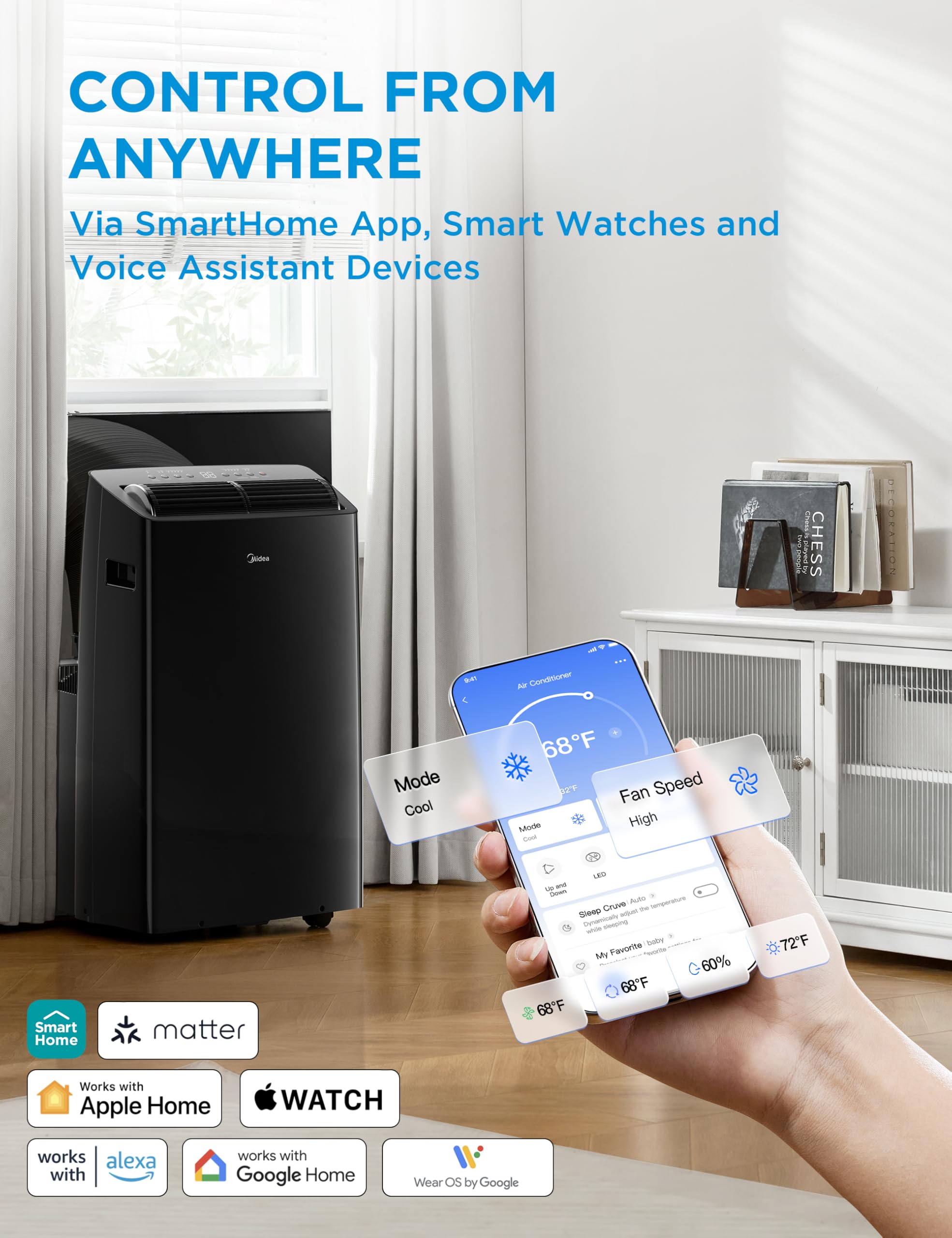 Midea Duo 14,000 BTU (12,000 BTU SACC) Smart HE Inverter Ultra Quiet Portable Air Conditioner with Heat-Cools Up to 550 Sq. Ft., Works with Alexa/Google Assistant, Includes Remote Control & Window Kit
