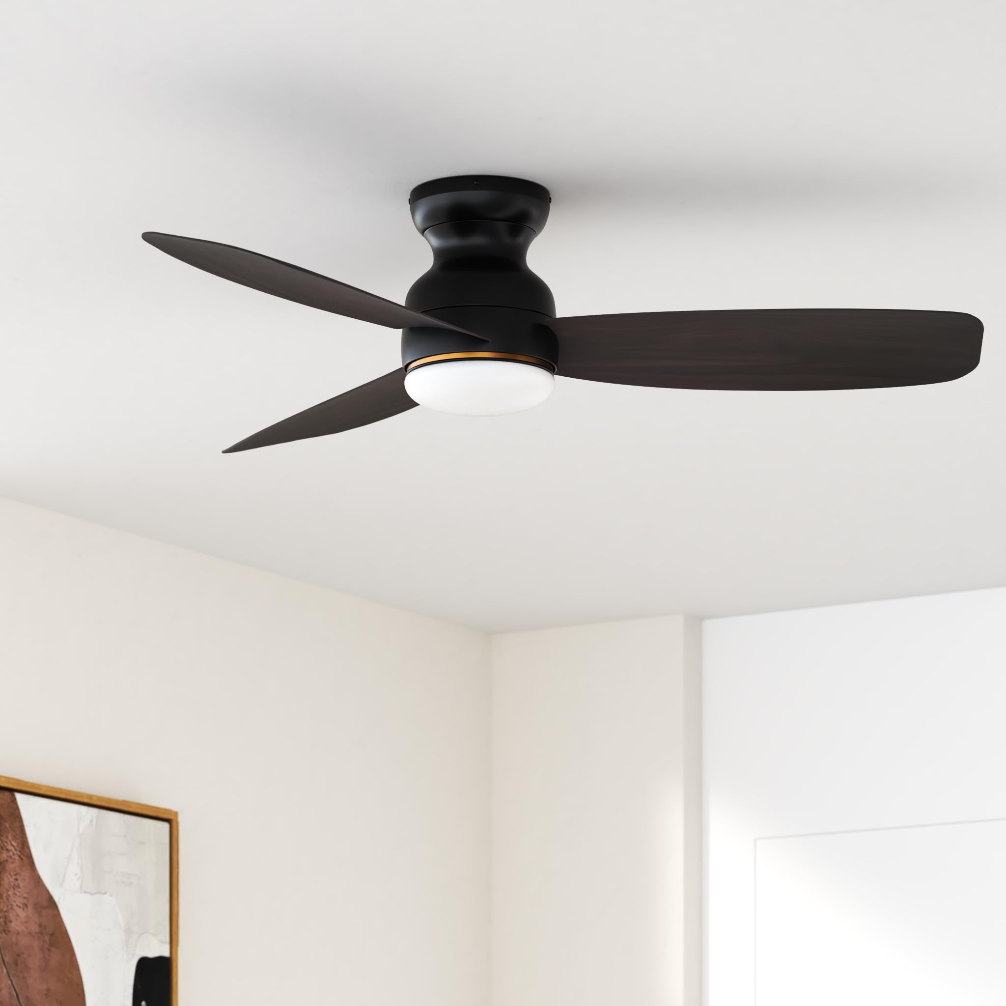 Ceiling Fan with Lights, Indoor & Outdoor Ceiling Fan,48" Low Profile DC Smart Ceiling Fan Works with Alexa, Siri, Google Home & Smart APP, 2 Colors of Reversible Blades, Dark Walnut & Light Wood