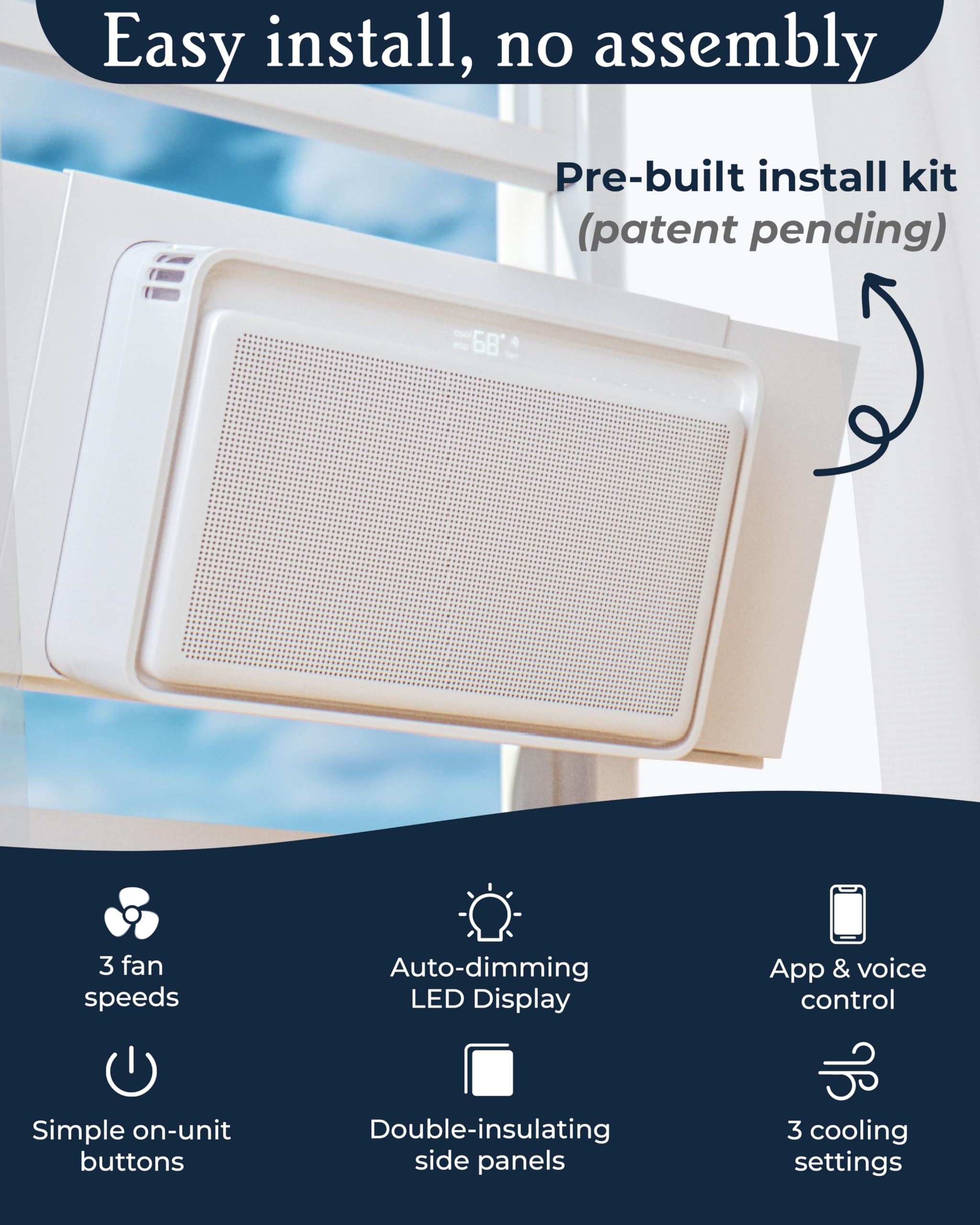 Windmill Air Conditioner: Smart Home AC - Easy to Install - Quiet - Energy Star Efficient - Side Insulation - Auto-Dimming LED Display - App and Voice-Enabled - 8,300 BTU