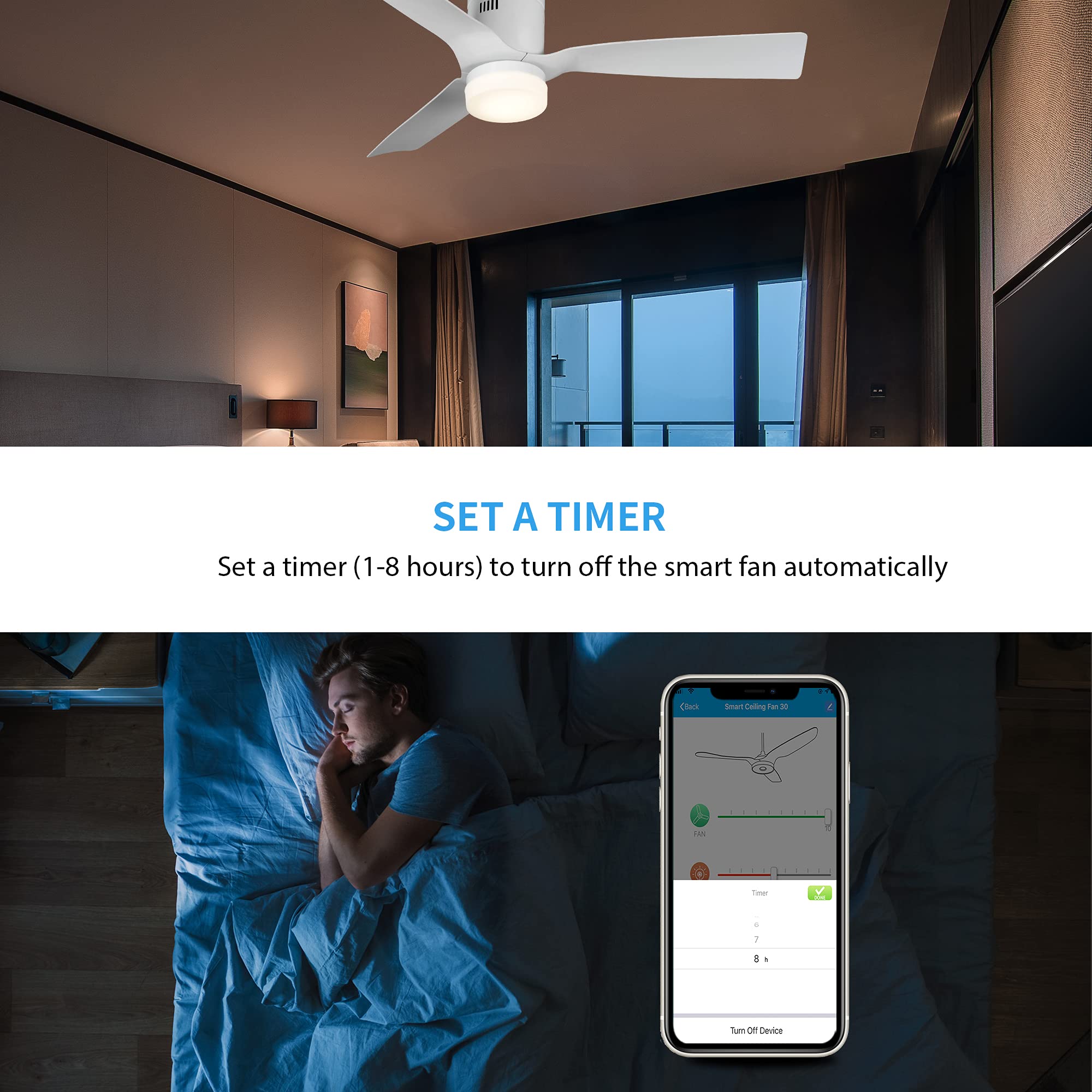 SMAAIR 52 Inch Smart Ceiling Fan with Lights and 10-speed DC Motor, Works with Remote Control/Alexa/Google Home/Siri Shortcut, Dimmable LED Light (White)