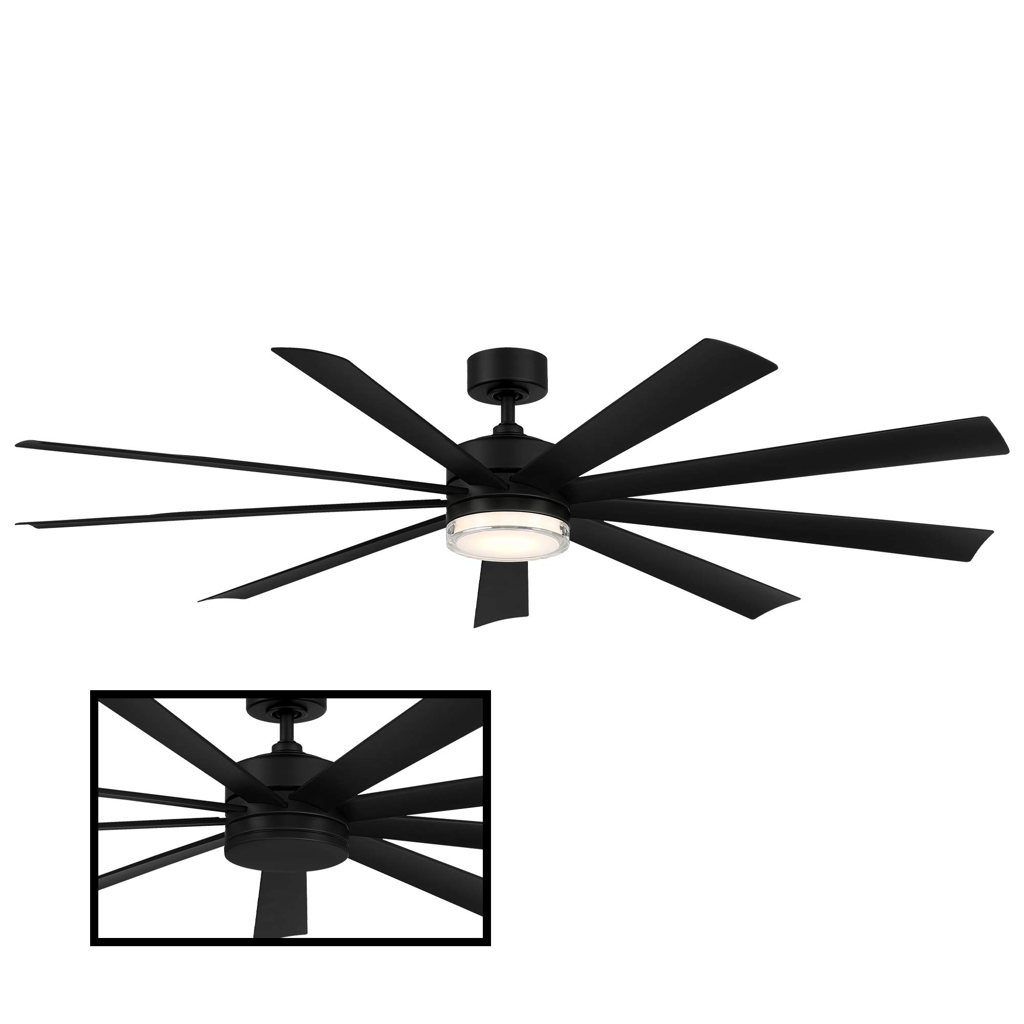 Wynd XL Smart Indoor and Outdoor 9-Blade Ceiling Fan 72in Matte Black with 3000K LED Light Kit and Remote Control works with Alexa, Google Assistant, Samsung Things, and iOS or Android App