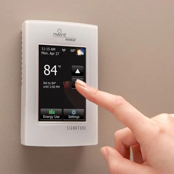 nVent NUHEAT SIGNATURE Programmable WiFi Dual-Voltage Floor Heating Thermostat with Touchscreen Interface, Compatible with Alexa, Google Assistant, nest and IFTTT