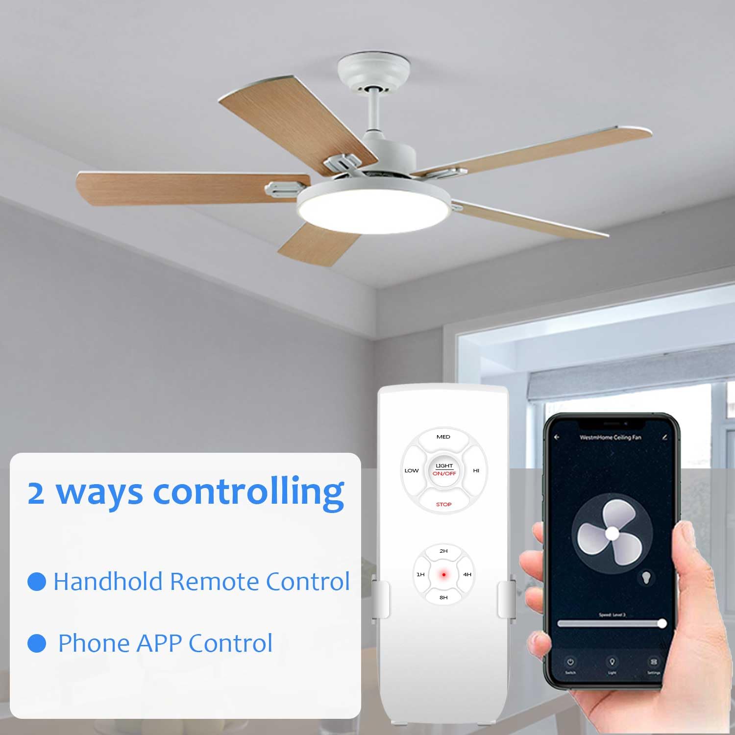 Smart WiFi Fan Switch Ceiling Fan and Light Remote Control Kit, WiFi Fan Controller Compatible with Alexa Google, Phone APP Control, No Hub Required, Universal Ceiling Fan Light Remote Control