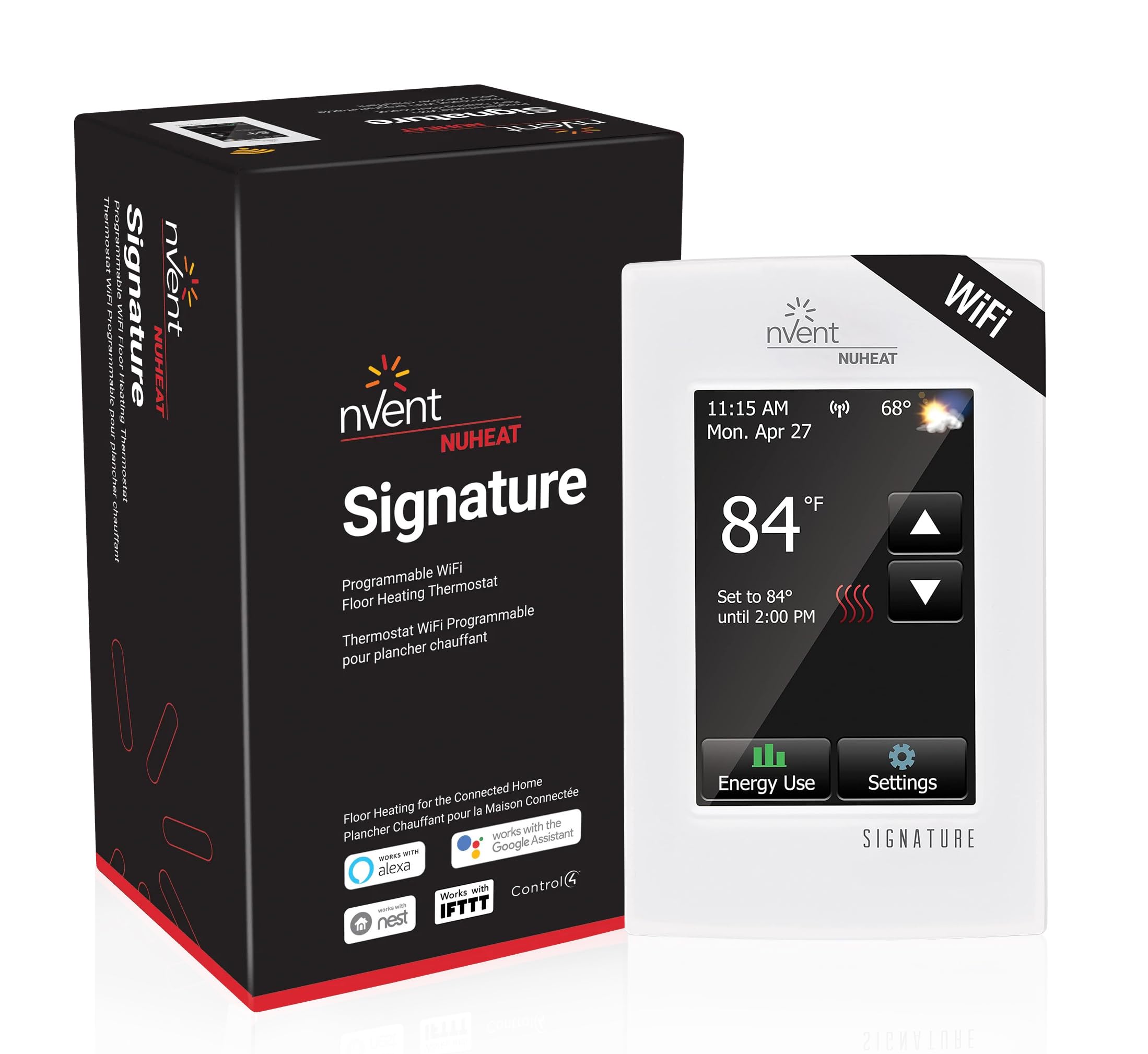 Nuheat SIGNATURE Programmable Dual-Voltage Thermostat with WiFi and Touchscreen Interface, Works with NEST