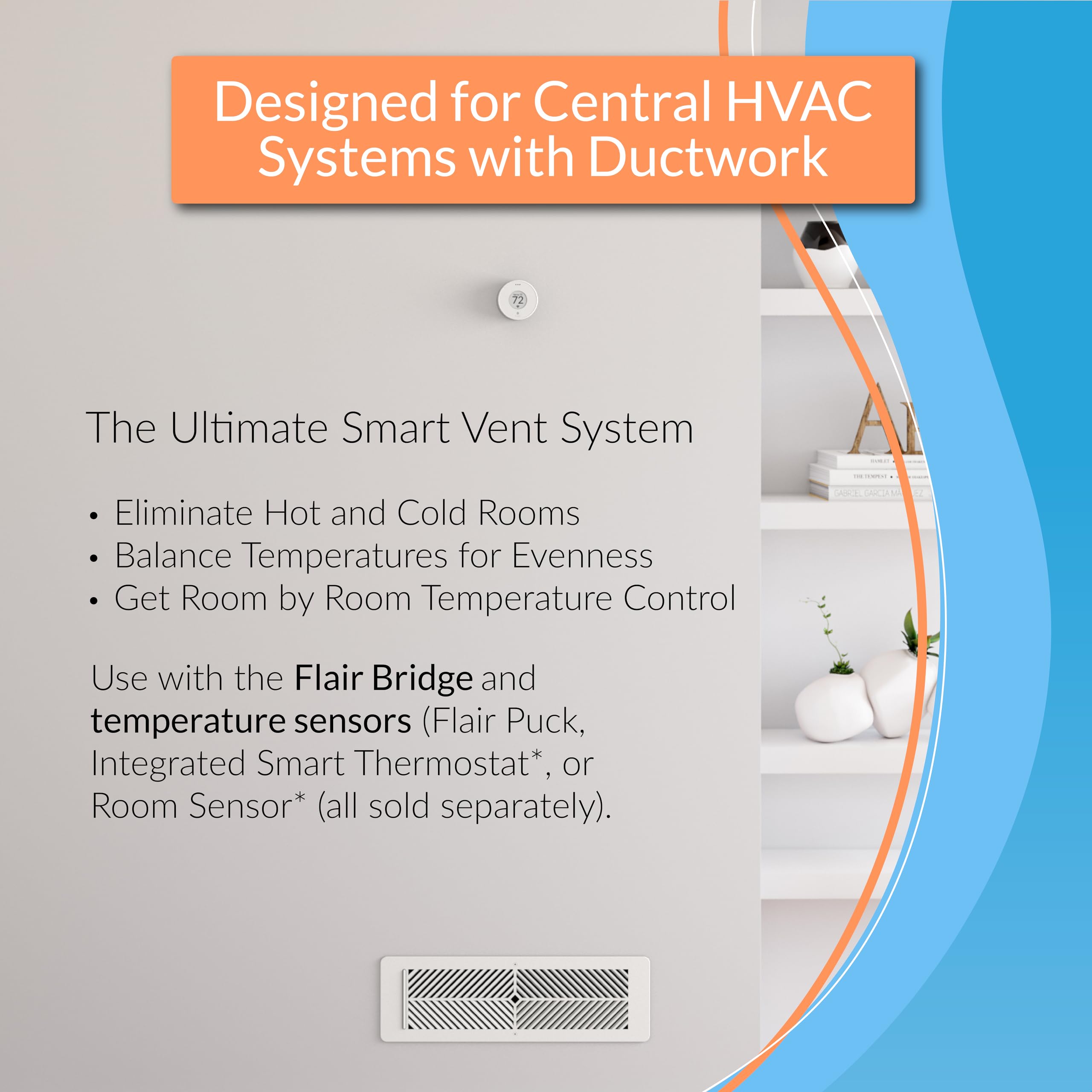 Flair Smart Vent 4x10 (White), AC Vent Cover for Floors, Walls and Ceilings. Requires Flair Puck to Operate. Compatible with Smart Thermostats and Voice Assistants.