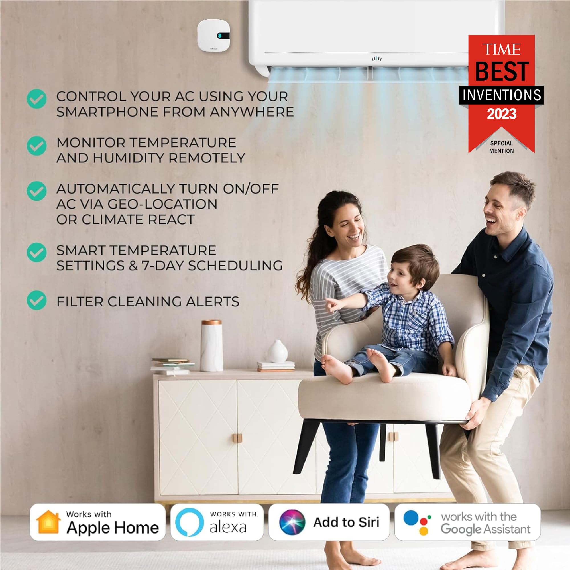Sensibo Air - Smart Air Conditioner Controller. Apple HomeKit Certified. 60-Seconds Installation. Maintains Comfort and Energy Saving Features. Compatible with Google, Alexa, Apple HomeKit & Siri