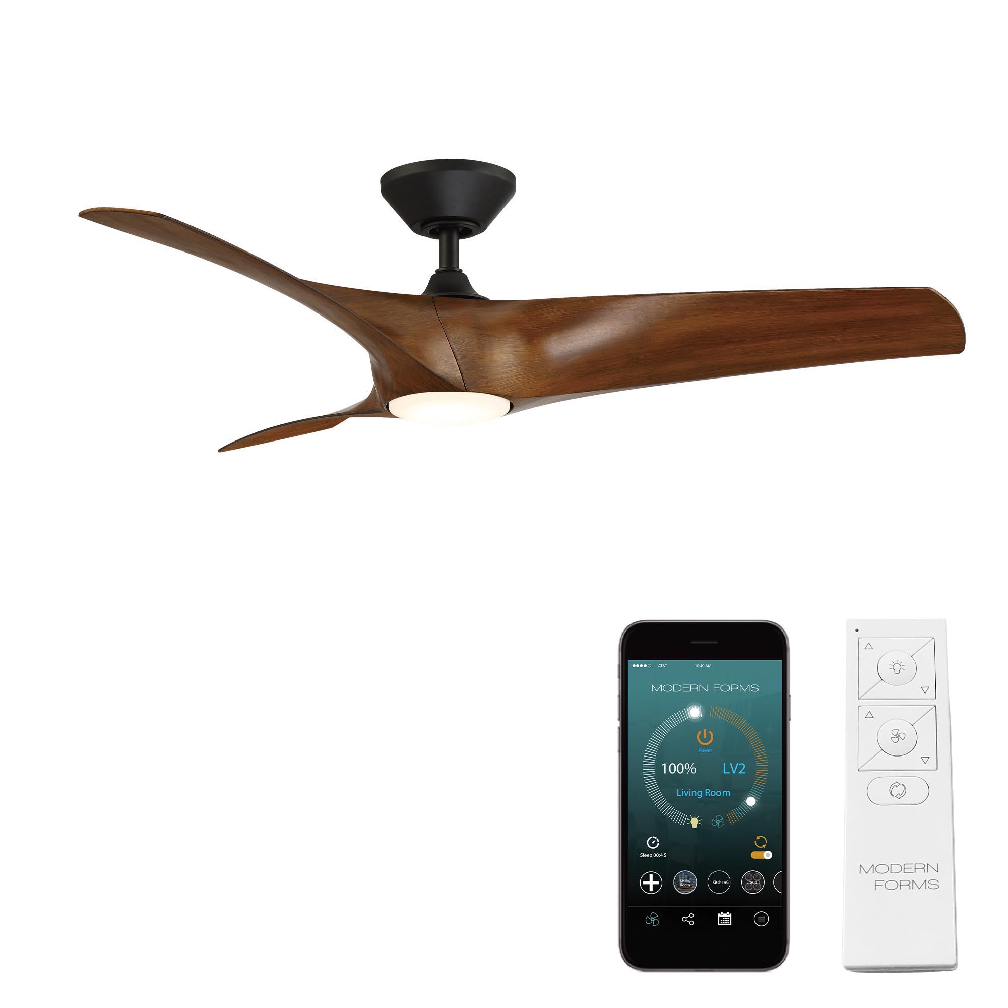 Zephyr Smart Indoor and Outdoor 3-Blade Ceiling Fan 52in Matte Black Distressed Koa with 3000K LED Light Kit and Remote Control works with Alexa, Google Assistant, Samsung Things, and iOS or Android App