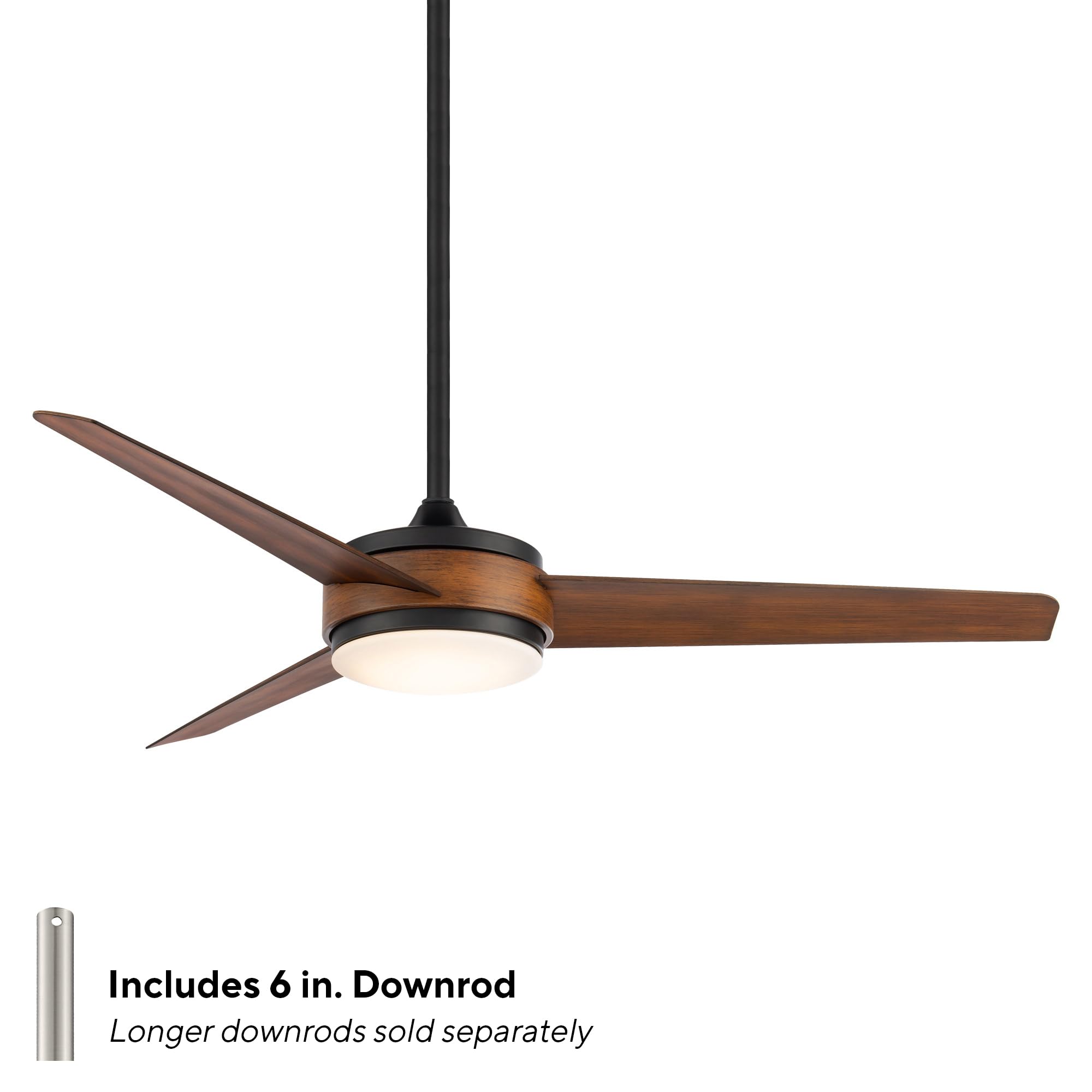 WAC Smart Fans Mod Indoor and Outdoor 3-Blade Ceiling Fan 54in Matte Black Distressed Koa with 3000K LED Light Kit and Remote Control works with Alexa and iOS or Android App