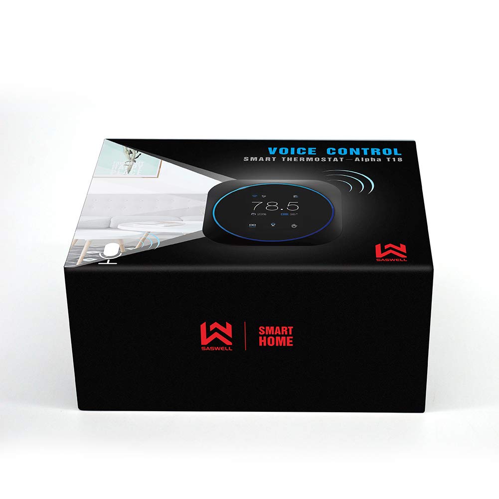 SASWELL Alpha Smart Thermostat with Voice Control, Connected Control Smart Phone Wi-Fi Thermostat, Touchscreen Color Display, DIY, Built-in Alexa. T18UTW-7-WIFI.