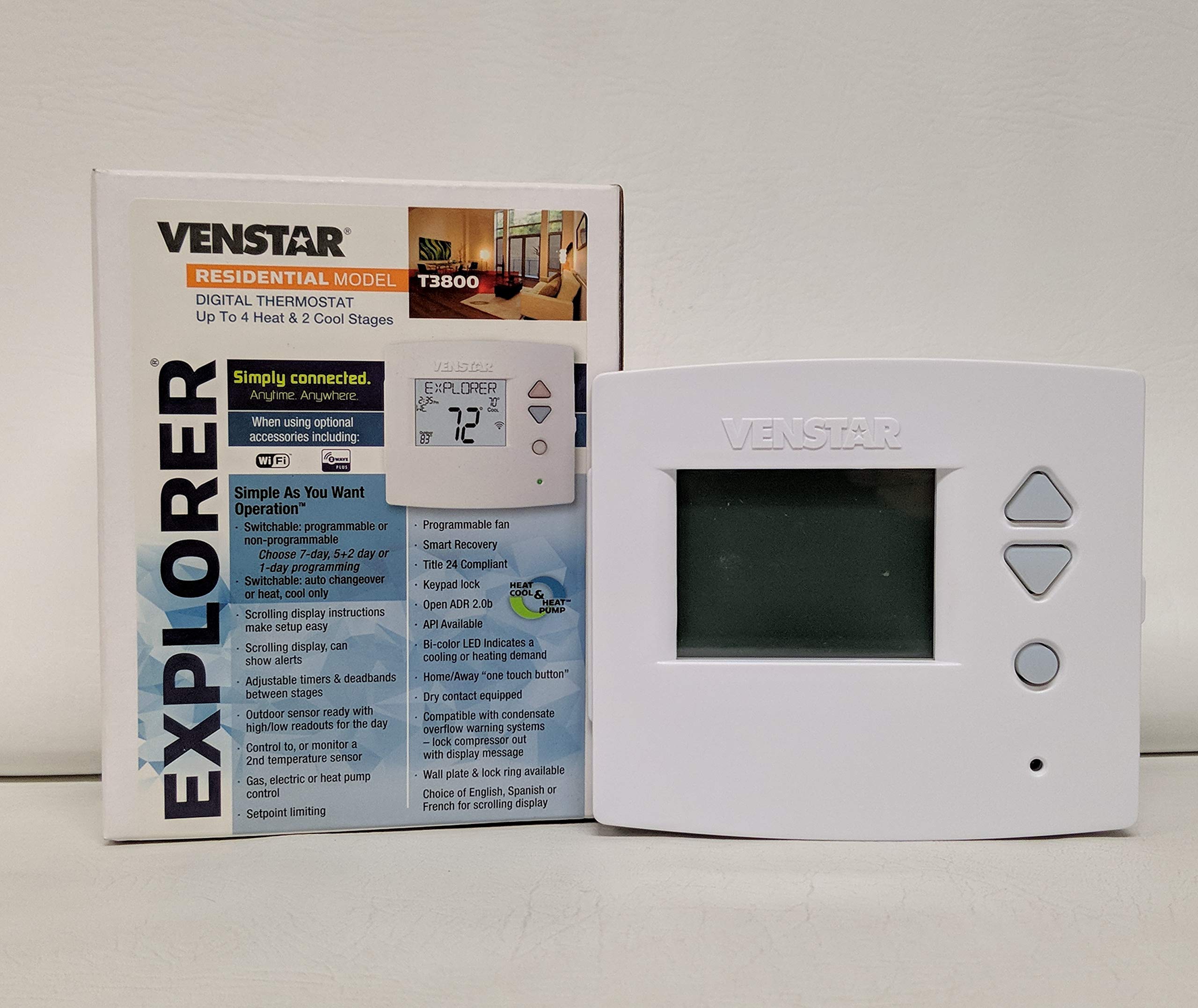 Venstar T3800 Residential Voyager WiFi Ready Thermostat - Works W/ Alexa When WiFi Module Installed