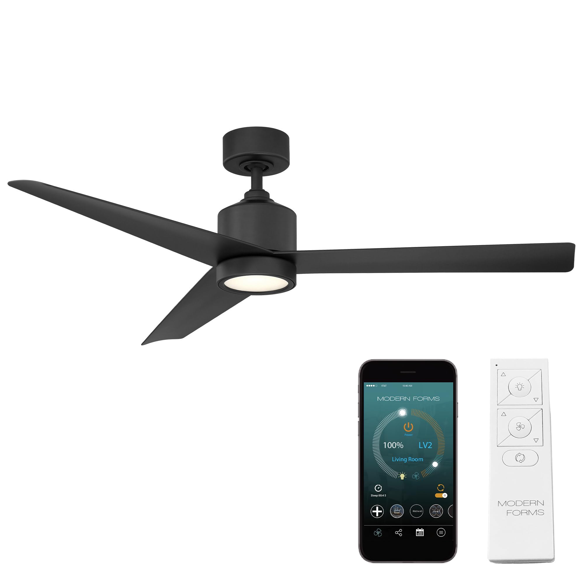 Lotus Smart Indoor and Outdoor 3-Blade Ceiling Fan 54in Matte Black with 3000K LED Light Kit and Remote Control works with Alexa, Google Assistant, Samsung Things, and iOS or Android App