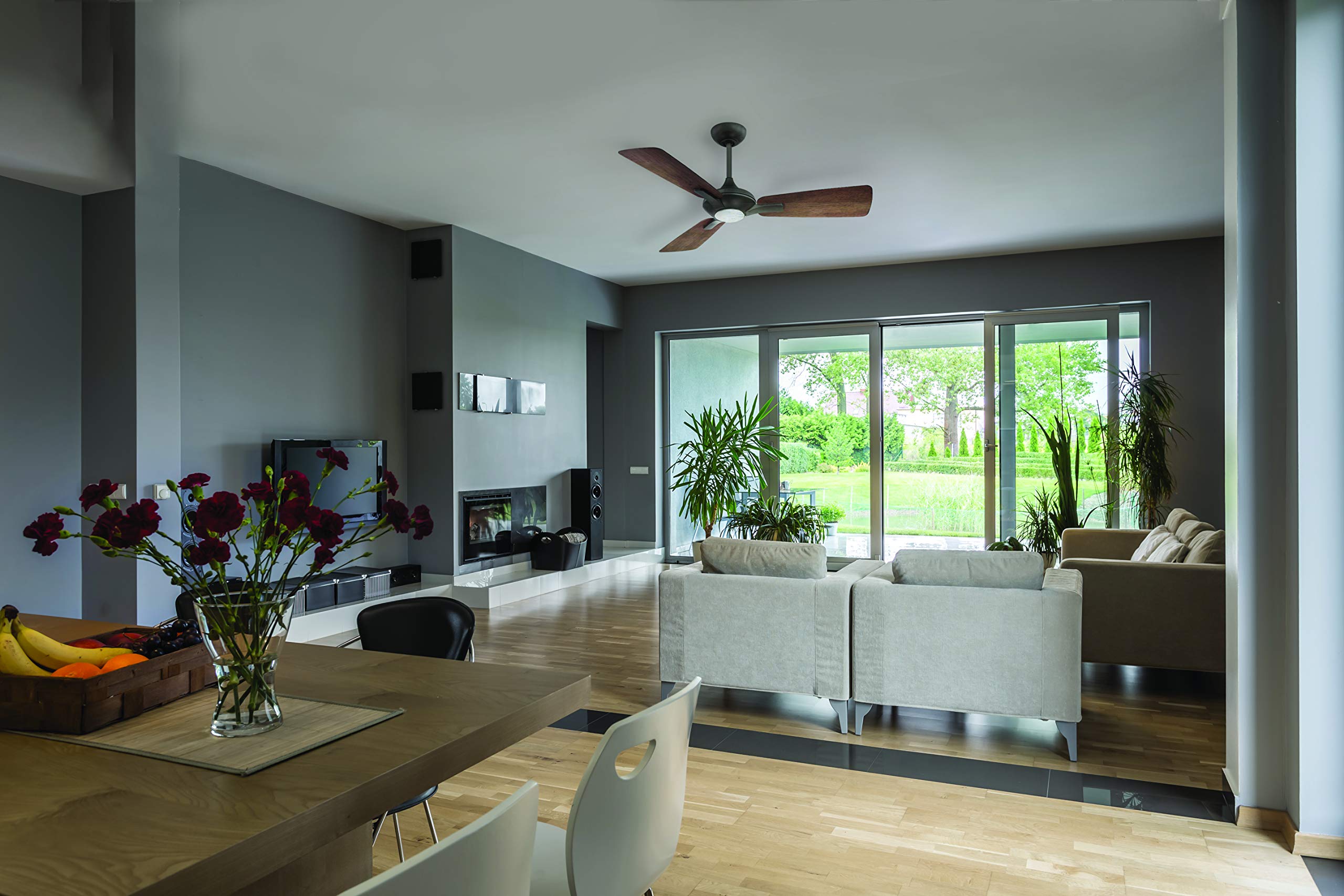 Mykonos Smart Indoor and Outdoor 3-Blade Ceiling Fan 52in Graphite Weathered Gray with 3000K LED Light Kit and Remote Control works with Alexa, Google Assistant, Samsung Things, and iOS or Android App