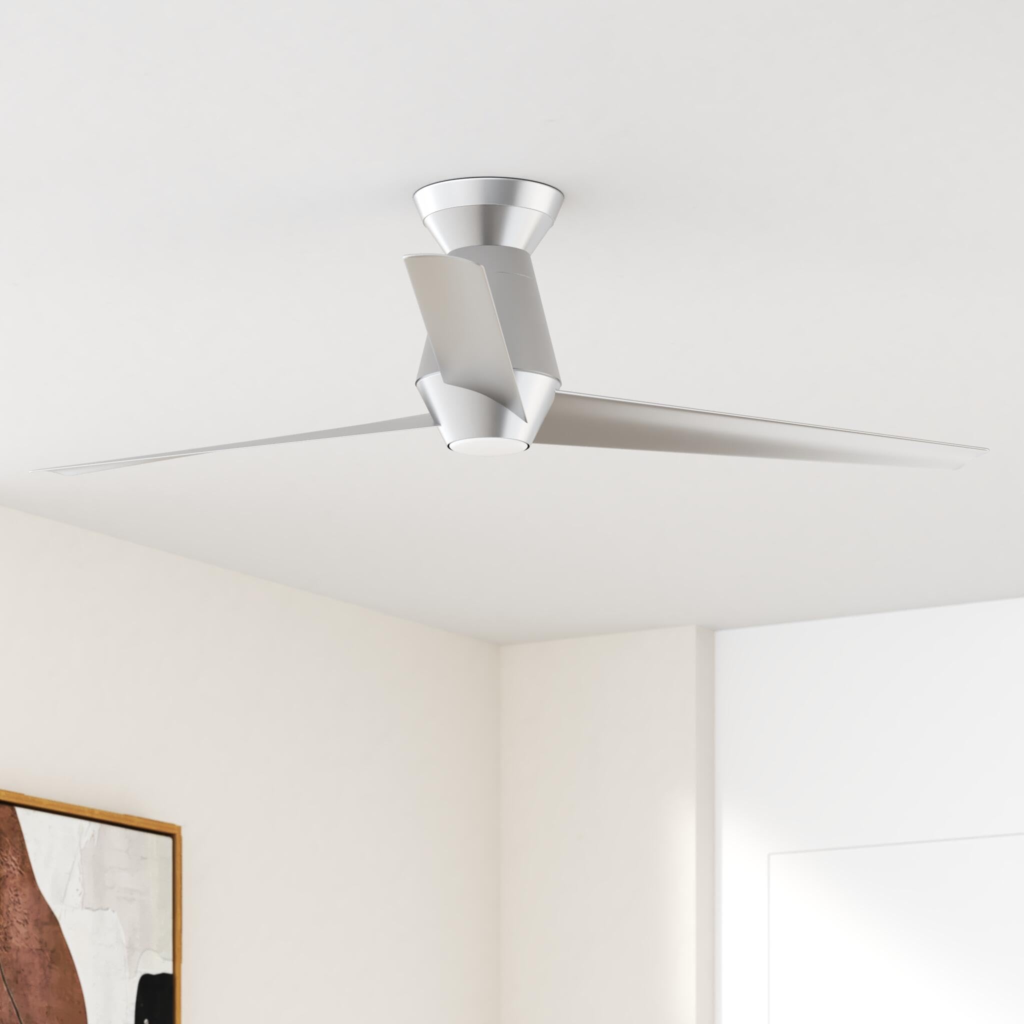 Slim Smart Indoor and Outdoor 3-Blade Flush Mount Ceiling Fan 52in Brushed Aluminum with 3000K LED Light Kit and Remote Control works with Alexa, Google Assistant, Samsung Things, and iOS or Android App
