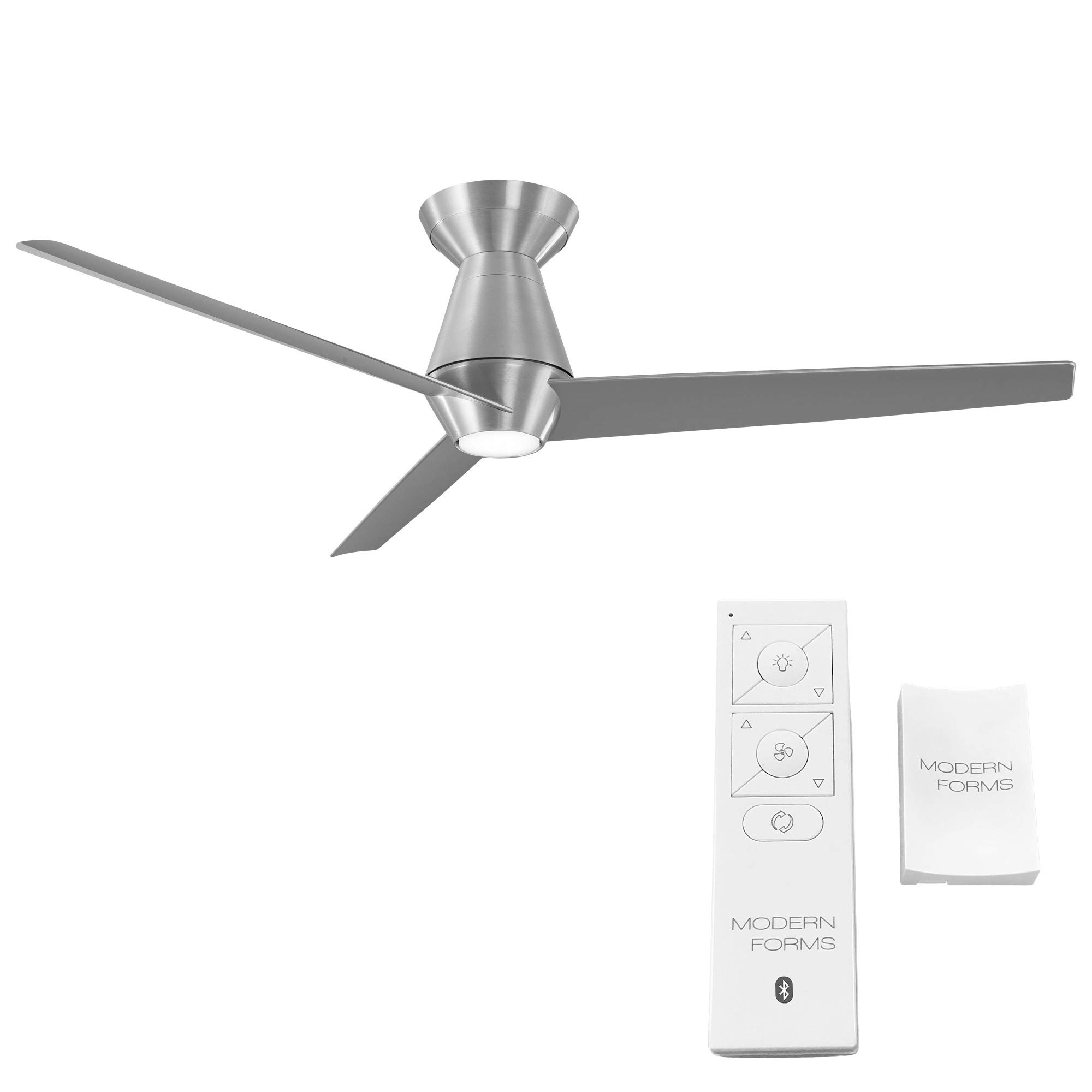 Slim Smart Indoor and Outdoor 3-Blade Flush Mount Ceiling Fan 52in Brushed Aluminum with 3000K LED Light Kit and Remote Control works with Alexa, Google Assistant, Samsung Things, and iOS or Android App