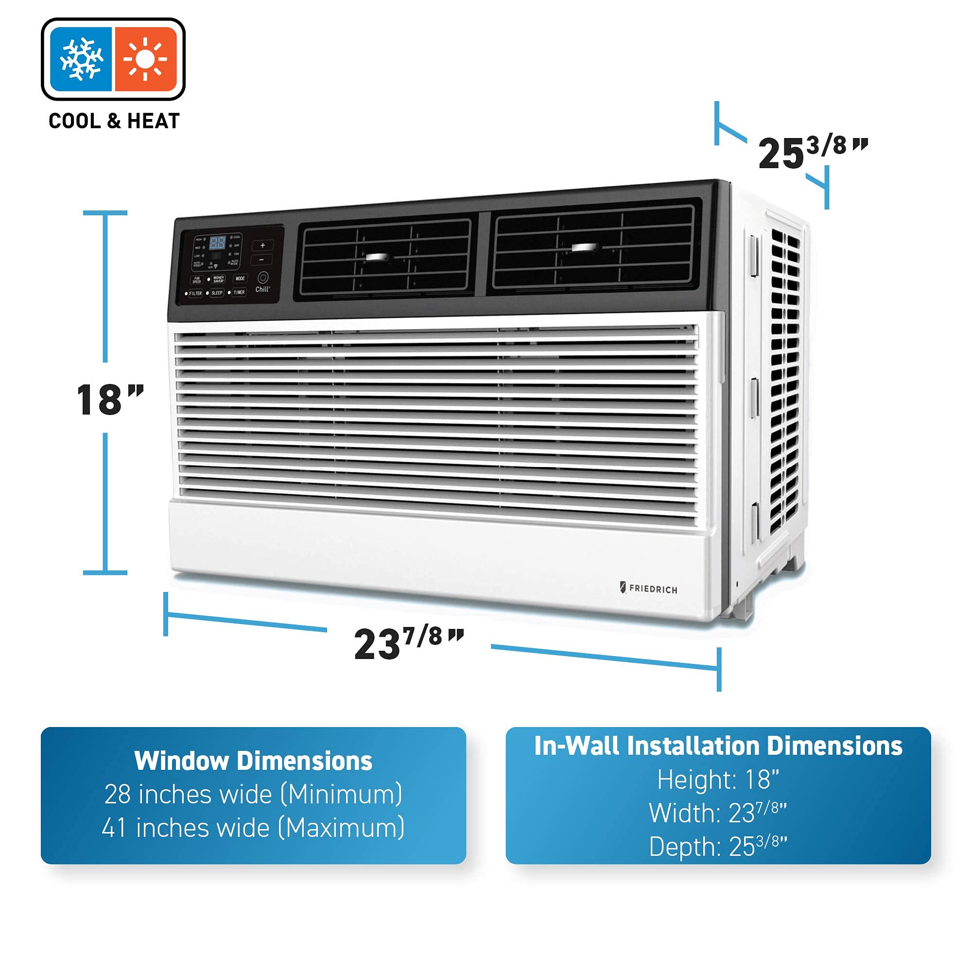 Friedrich CEW18B33A Chill Premier Smart Air Conditioner Window Unit, WiFi Mobile Control, White, Heating & Cooling Capacity (18000 BTU)