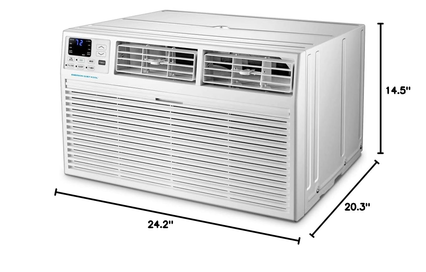 Emerson Quiet Kool 12,000 BTU 230V Through-The-Wall Air Conditioner with Remote Control | 4-in-1 AC, Heater, Dehumidifer, Fan | for Rooms up to 550 Sq.Ft. | 24H Timer | EATE12RD2T, 12000, White