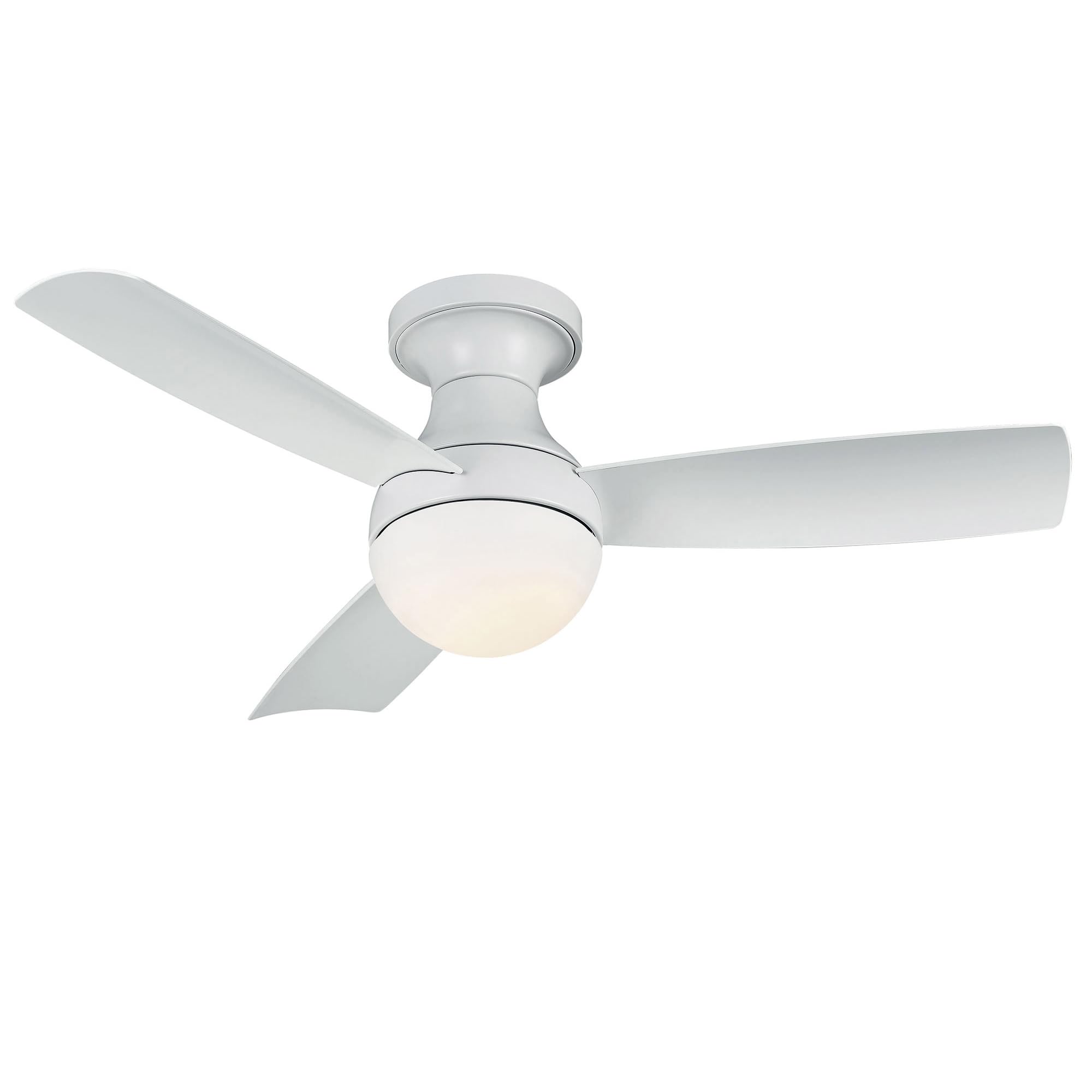 WAC Smart Fans Orb Indoor and Outdoor 3-Blade Flush Mount Ceiling Fan 44in Matte White with 3000K LED Light Kit and Remote Control works with Alexa and iOS or Android App