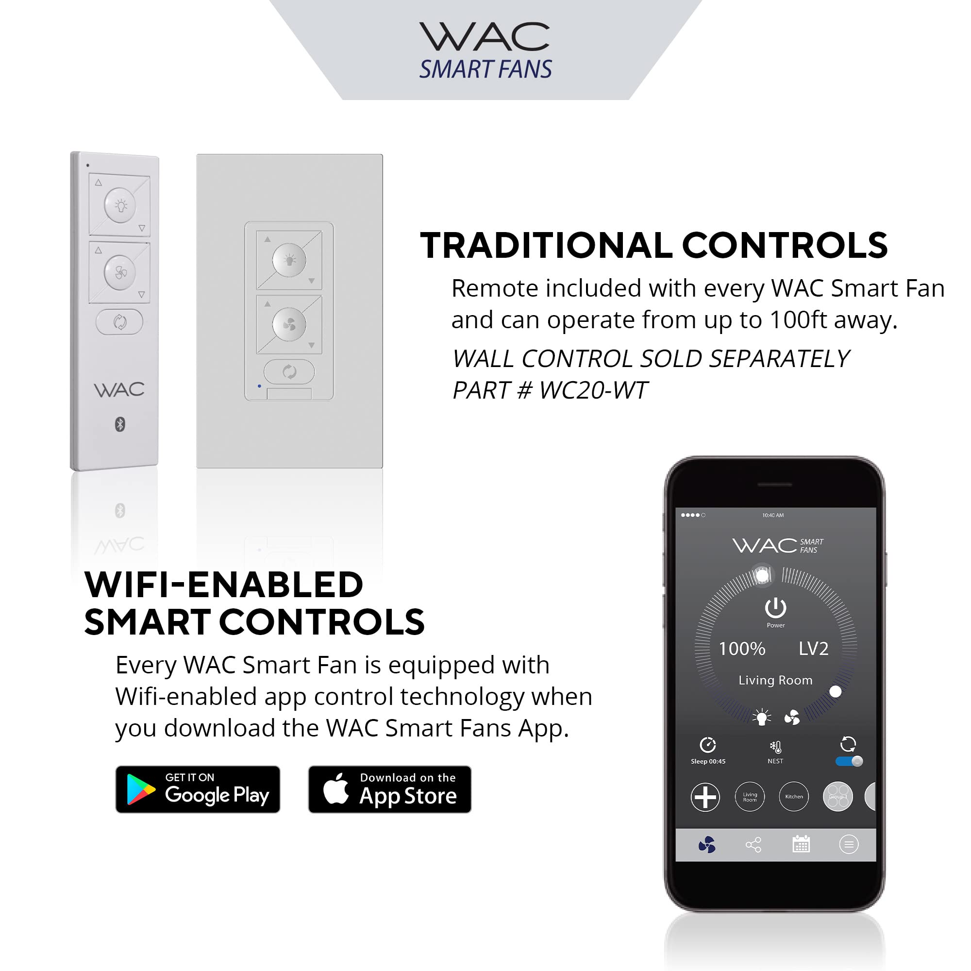 WAC Smart Fans Orb Indoor and Outdoor 3-Blade Flush Mount Ceiling Fan 44in Matte White with 3000K LED Light Kit and Remote Control works with Alexa and iOS or Android App