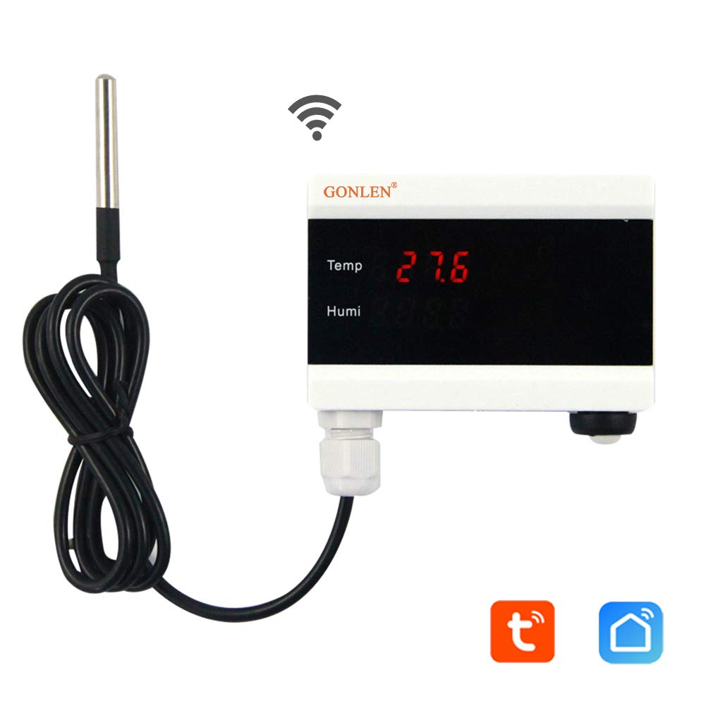 GONLEN Tuya WiFi Temperature Thermometer Humidity Hygrometer Detector Alarm Sensor Smart Life App Alert Home Thermostat Controller Remote Monitoring (A: Only Temperature)