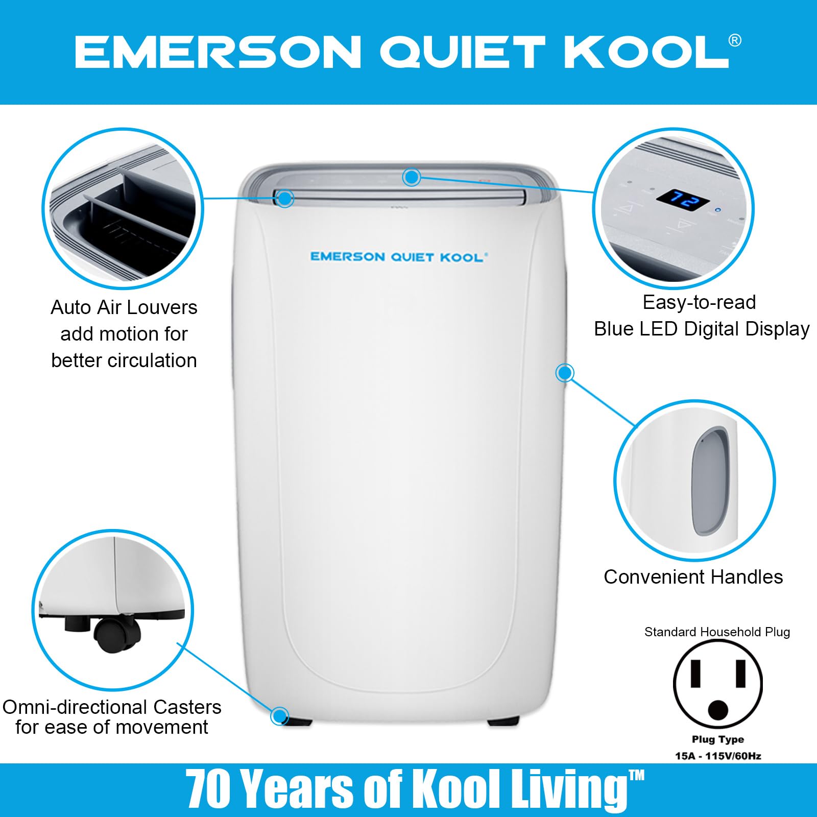 Emerson Quiet Kool EAPE14RSD1 SMART Heat/Cool Wi-Fi and Voice 550-Sq. Ft Portable Air Conditioner with Remote Control for Rooms, White