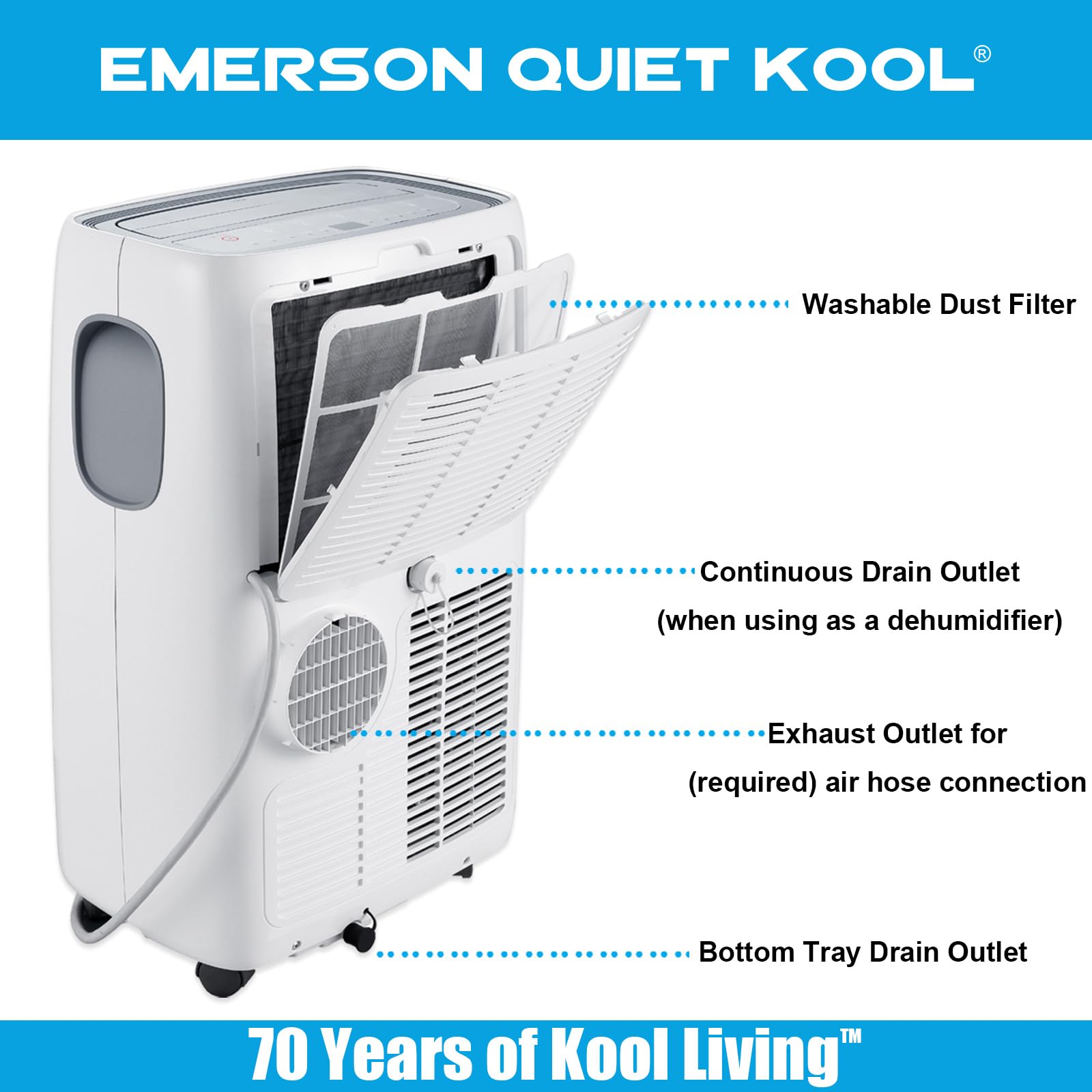 Emerson Quiet Kool EAPE14RSD1 SMART Heat/Cool Wi-Fi and Voice 550-Sq. Ft Portable Air Conditioner with Remote Control for Rooms, White