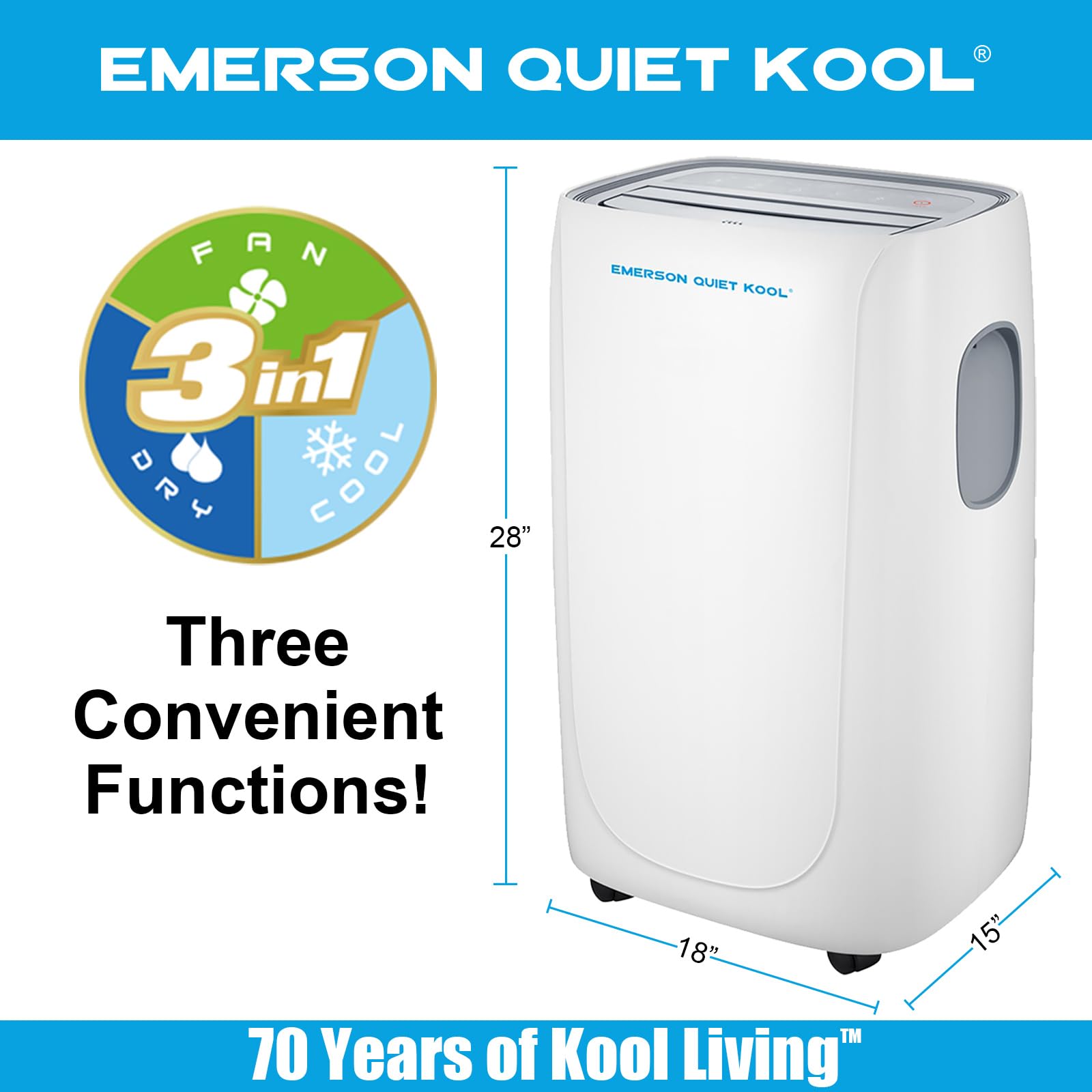 Emerson Quiet Kool EAPE14RSD1 SMART Heat/Cool Wi-Fi and Voice 550-Sq. Ft Portable Air Conditioner with Remote Control for Rooms, White