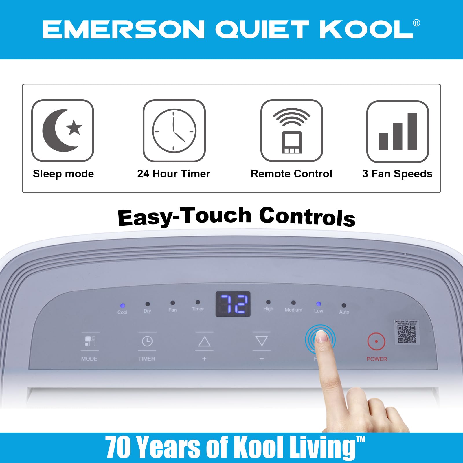 Emerson Quiet Kool EAPE14RSD1 SMART Heat/Cool Wi-Fi and Voice 550-Sq. Ft Portable Air Conditioner with Remote Control for Rooms, White