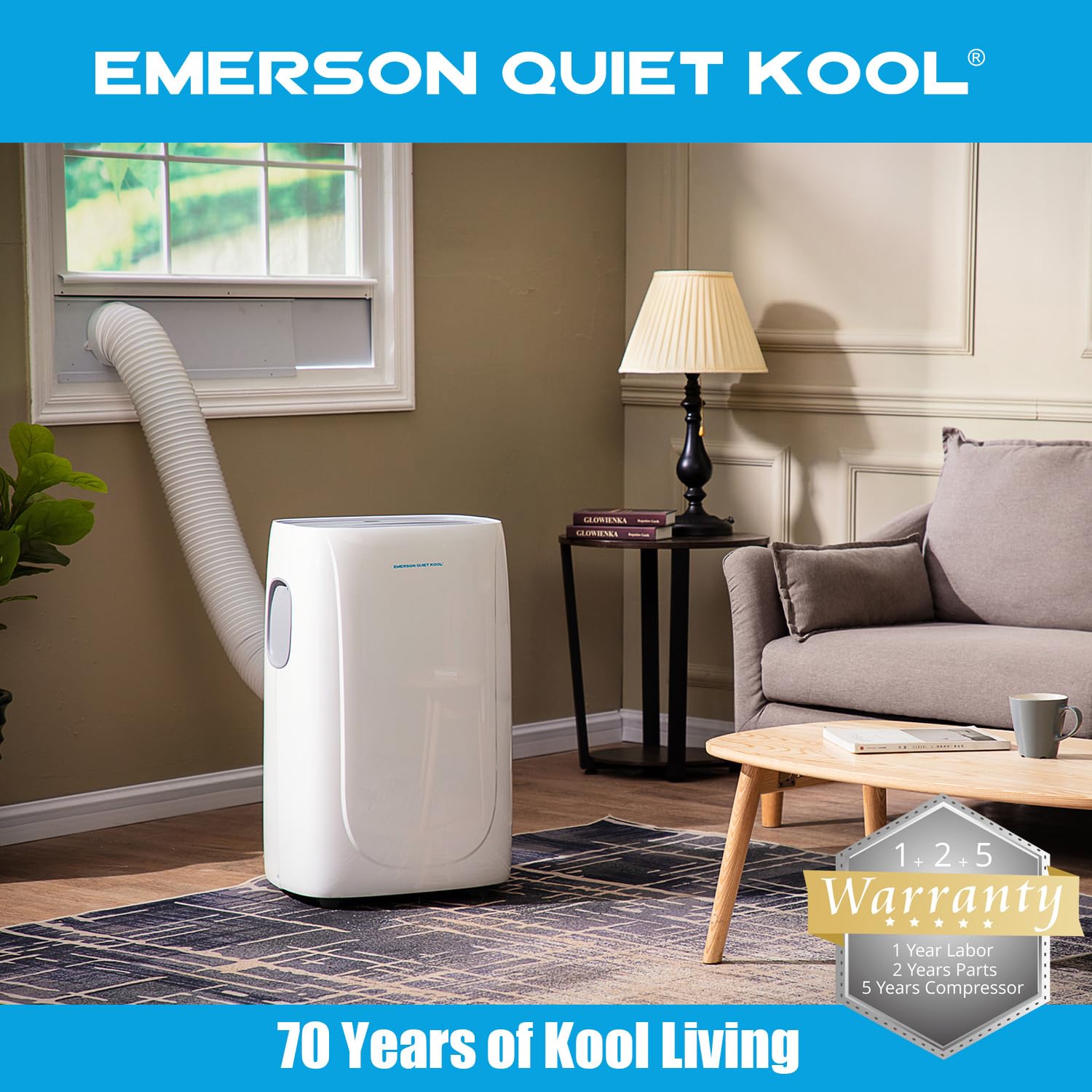 Emerson Quiet Kool EAPE14RSD1 SMART Heat/Cool Wi-Fi and Voice 550-Sq. Ft Portable Air Conditioner with Remote Control for Rooms, White