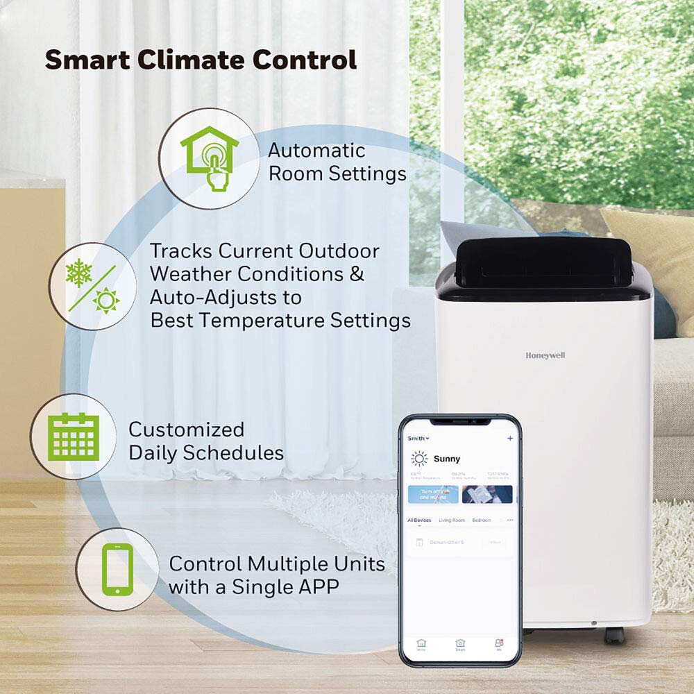 Honeywell Smart WiFi Portable Air Conditioner & Dehumidifier with Alexa Voice Control, Cools Rooms Up to 450 Sq. Ft, Includes Drain Pan & Insulation Tape, HF0CESVWK6