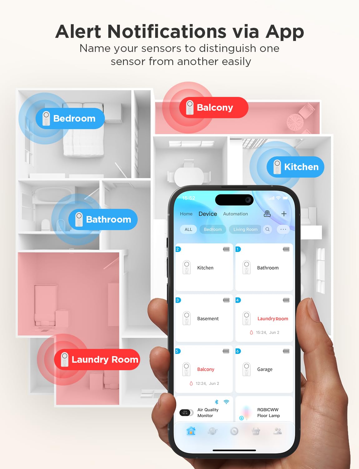 Govee WiFi Water Sensor 3 Pack, Water Leak Detector 100dB Adjustable Alarm and App Alerts, Leak and Drip Alert with Email, Wireless Detector for Home, Basement(Not Support 5G WiFi)