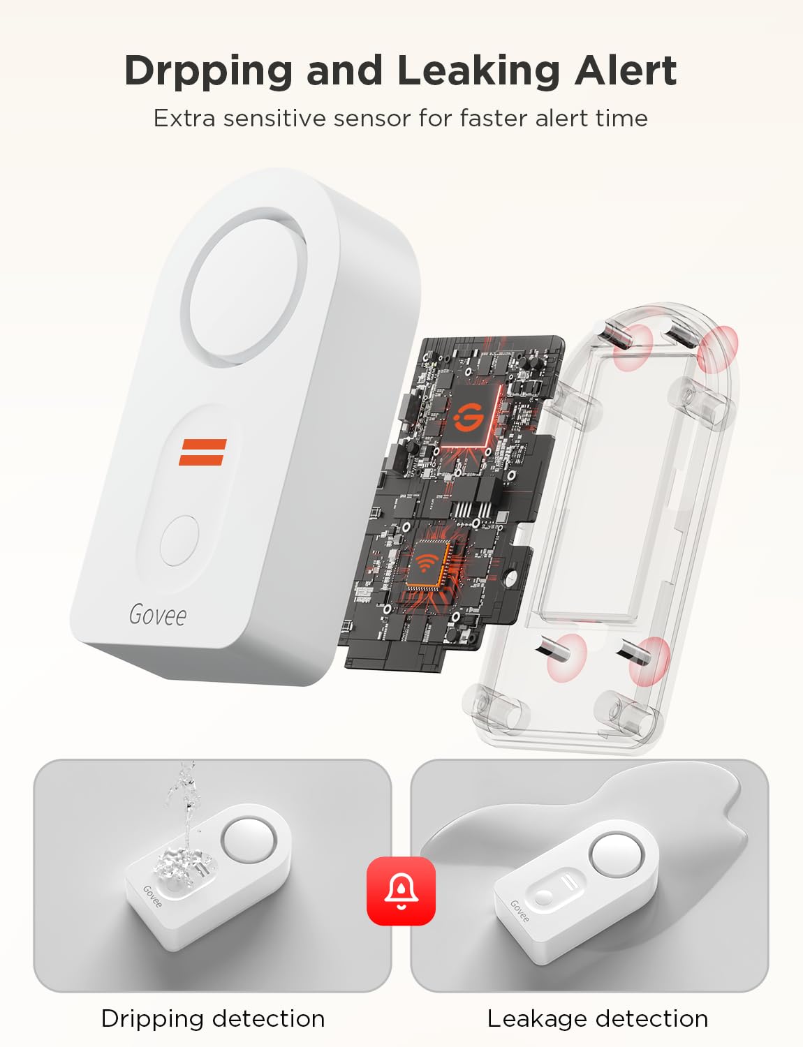 Govee WiFi Water Sensor 3 Pack, Water Leak Detector 100dB Adjustable Alarm and App Alerts, Leak and Drip Alert with Email, Wireless Detector for Home, Basement(Not Support 5G WiFi)