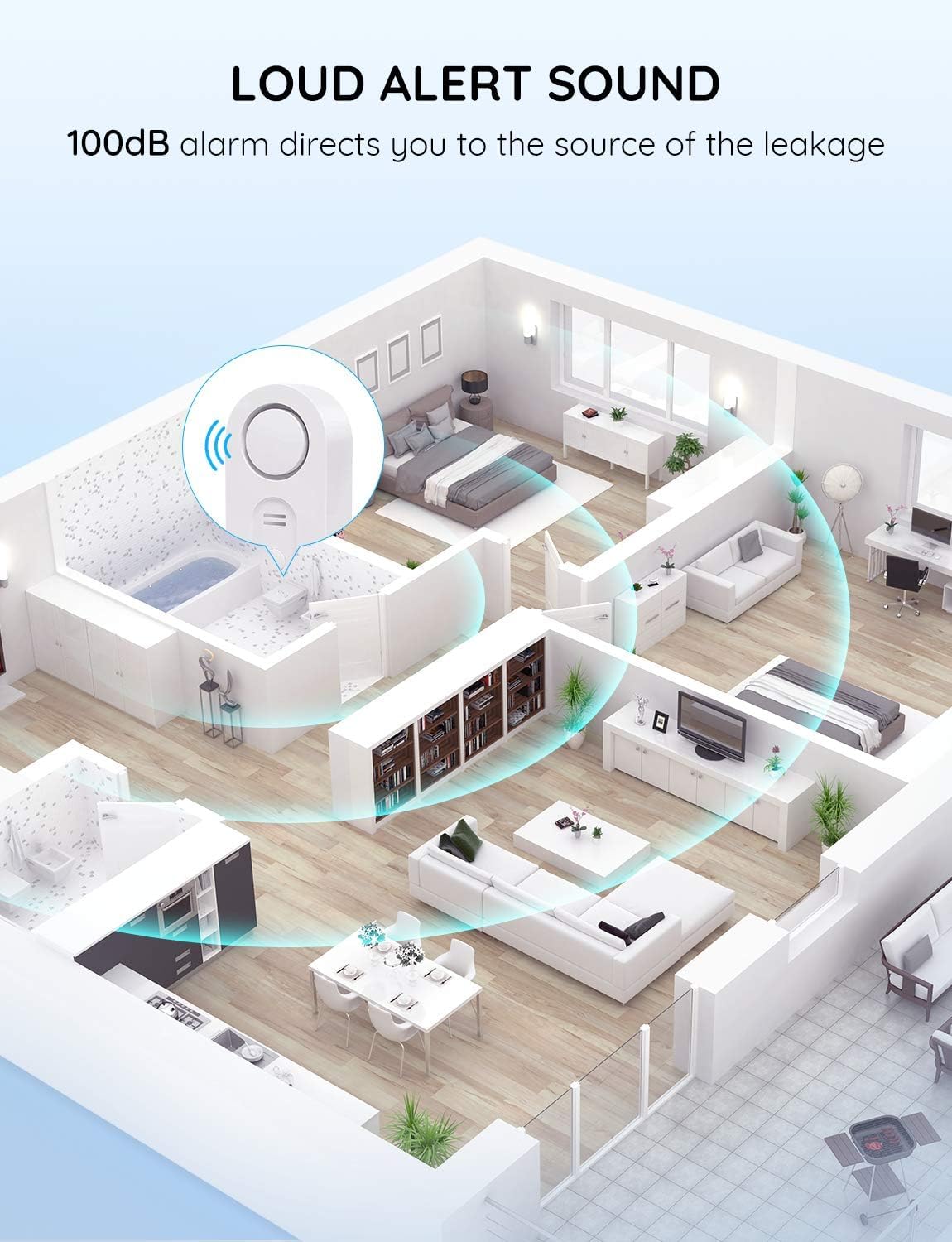 Govee WiFi Water Sensor 3 Pack, Water Leak Detector 100dB Adjustable Alarm and App Alerts, Leak and Drip Alert with Email, Wireless Detector for Home, Basement(Not Support 5G WiFi)
