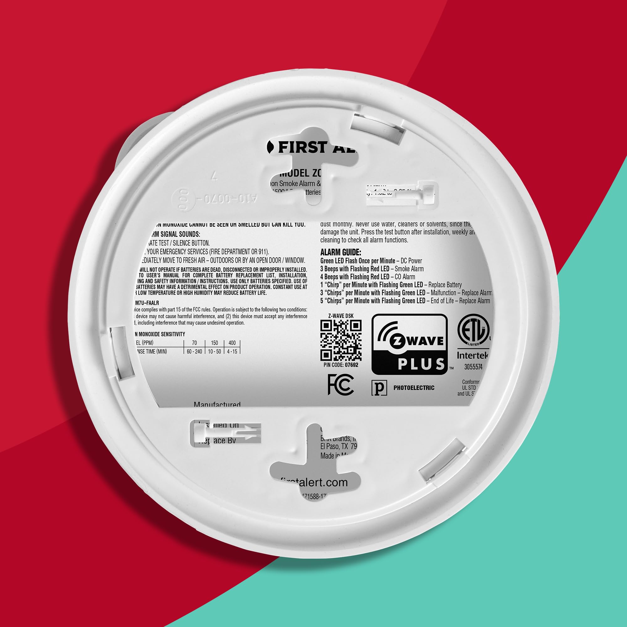 First Alert Z-Wave Smoke Detector & Carbon Monoxide Alarm, Works with Ring Alarm Base Station, 2nd Generation