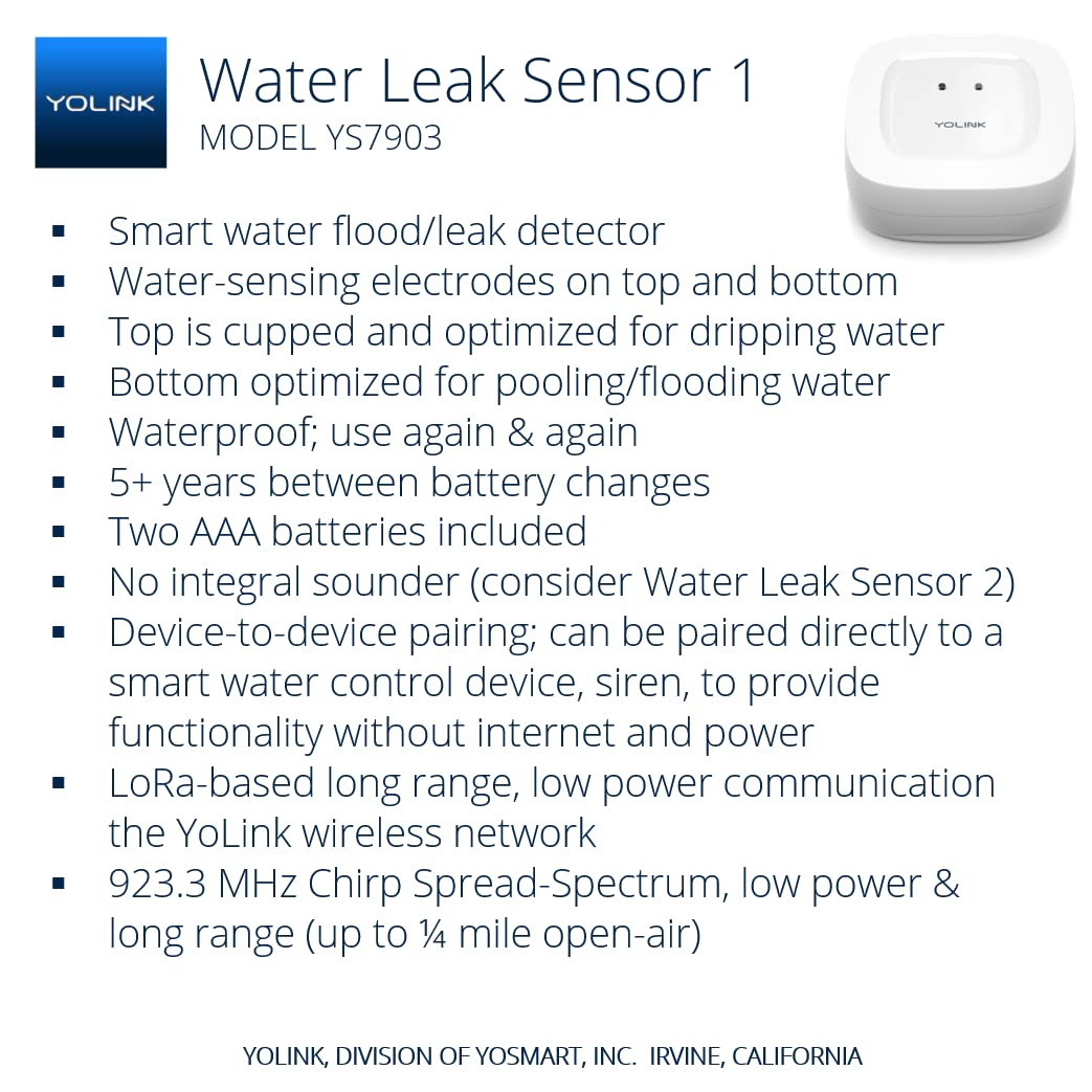 Smart Water Leak Sensor 3 Pack, YoLink 1/4 Mile World's Longest Range Wireless Water Sensor Works with Alexa IFTTT, Water Leak Detector with App Notifications, Remote Monitoring - YoLink Hub Required